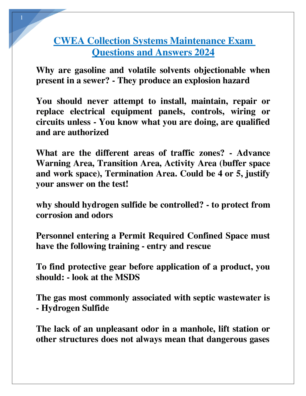 Cwea Collection Systems Maintenance Exam Questions And Answers 2024 Exams Nursing Docsity