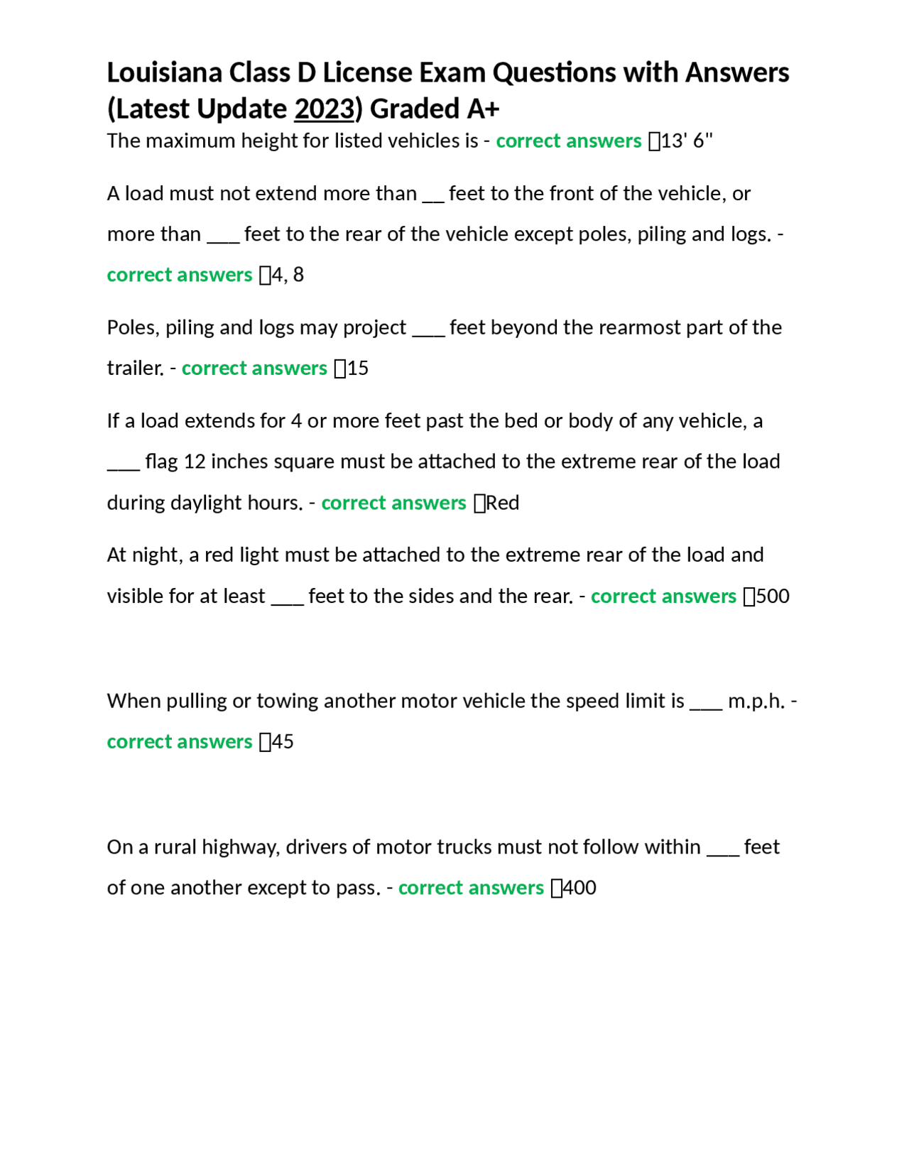 Louisiana Class D License Exam Questions with Answers (Latest Update ...