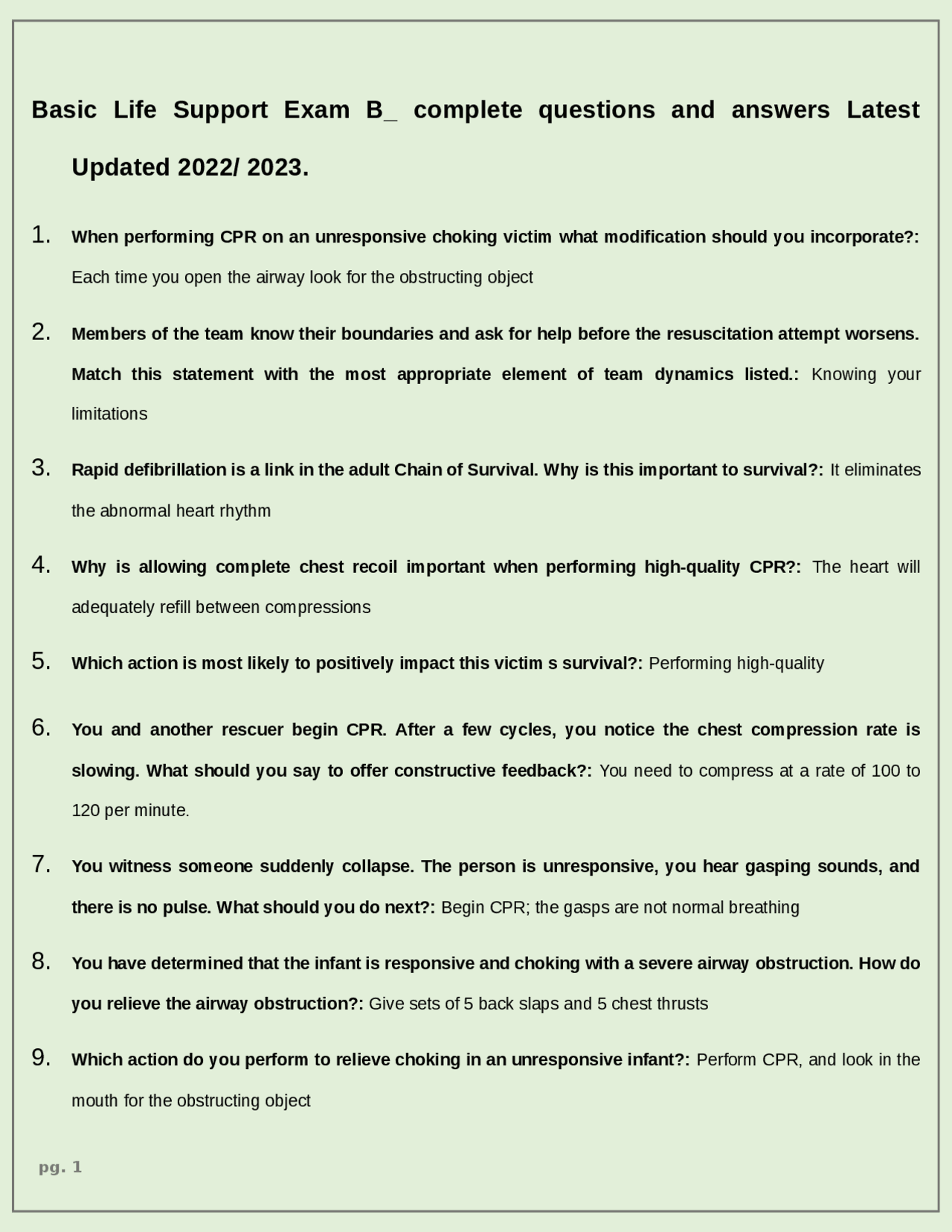 Basic Life Support Exam B_ complete questions and answers Latest ...