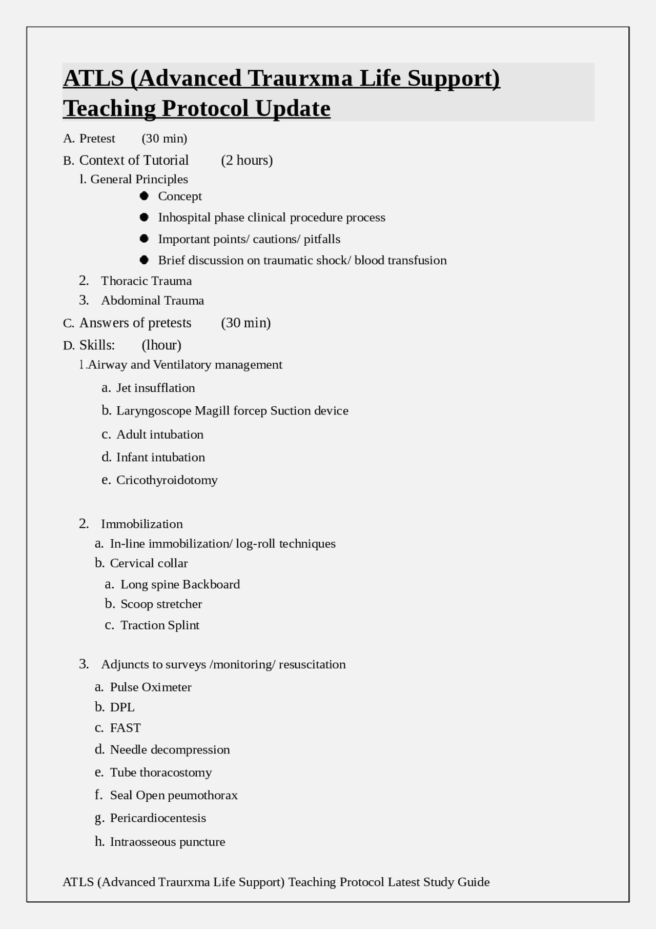 ATLS (Advanced Trauma Life Support) Teaching Protocol2024 | Exams ...
