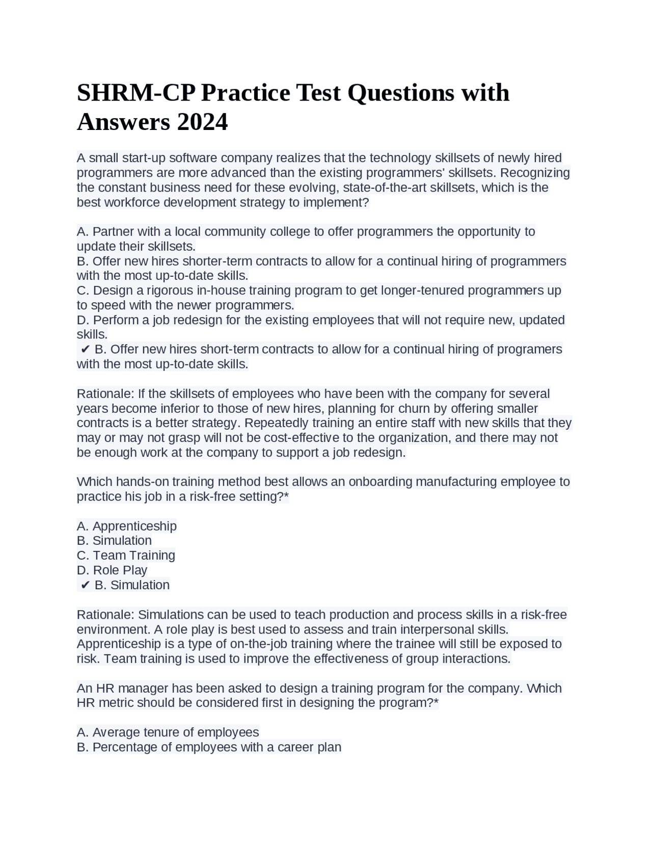 SHRM-CP Practice Test Questions with Answers 2024 | Exams Sociology ...