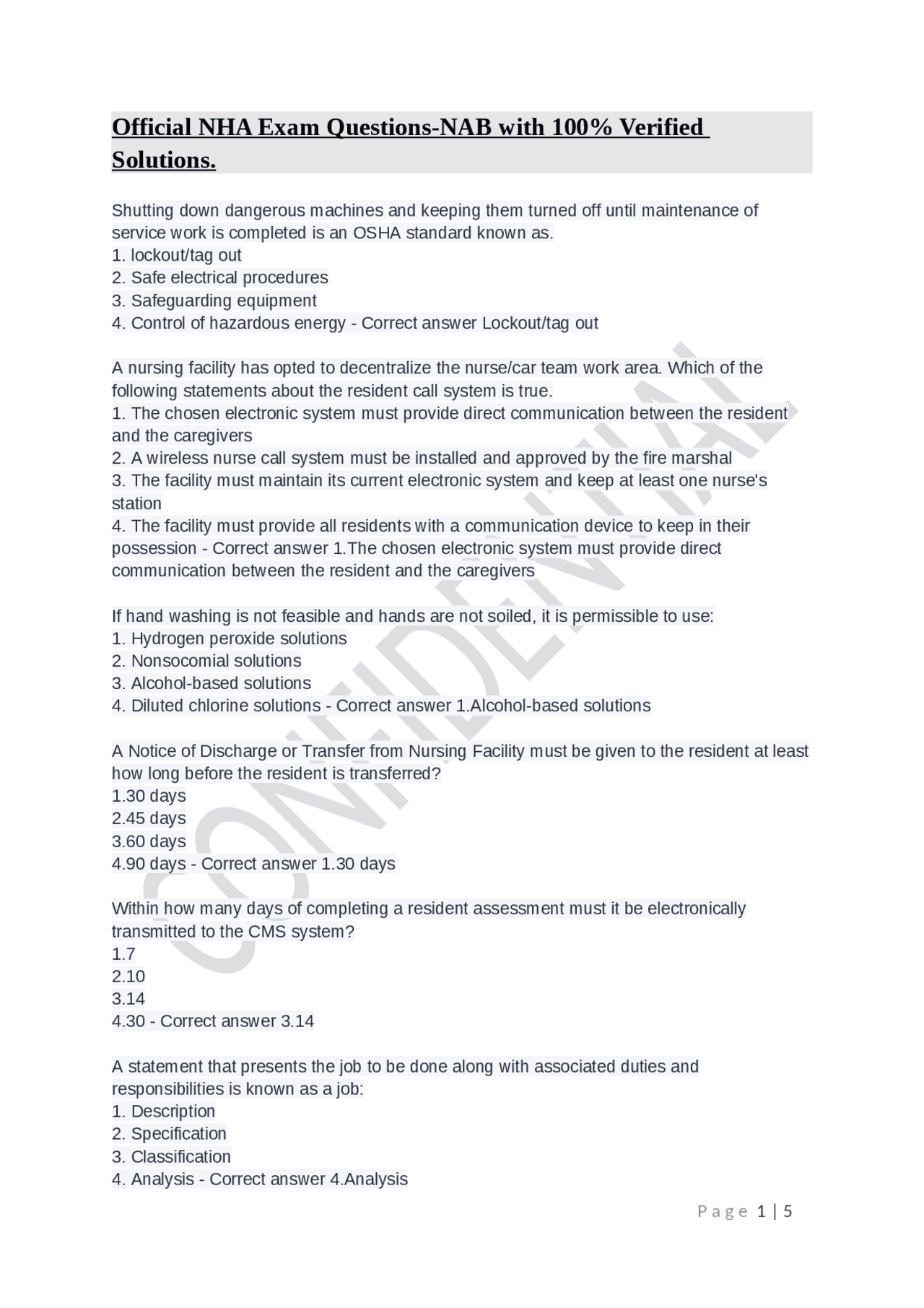 NHA Exam Questions and Answers for Nursing Facility Operations | Exams ...