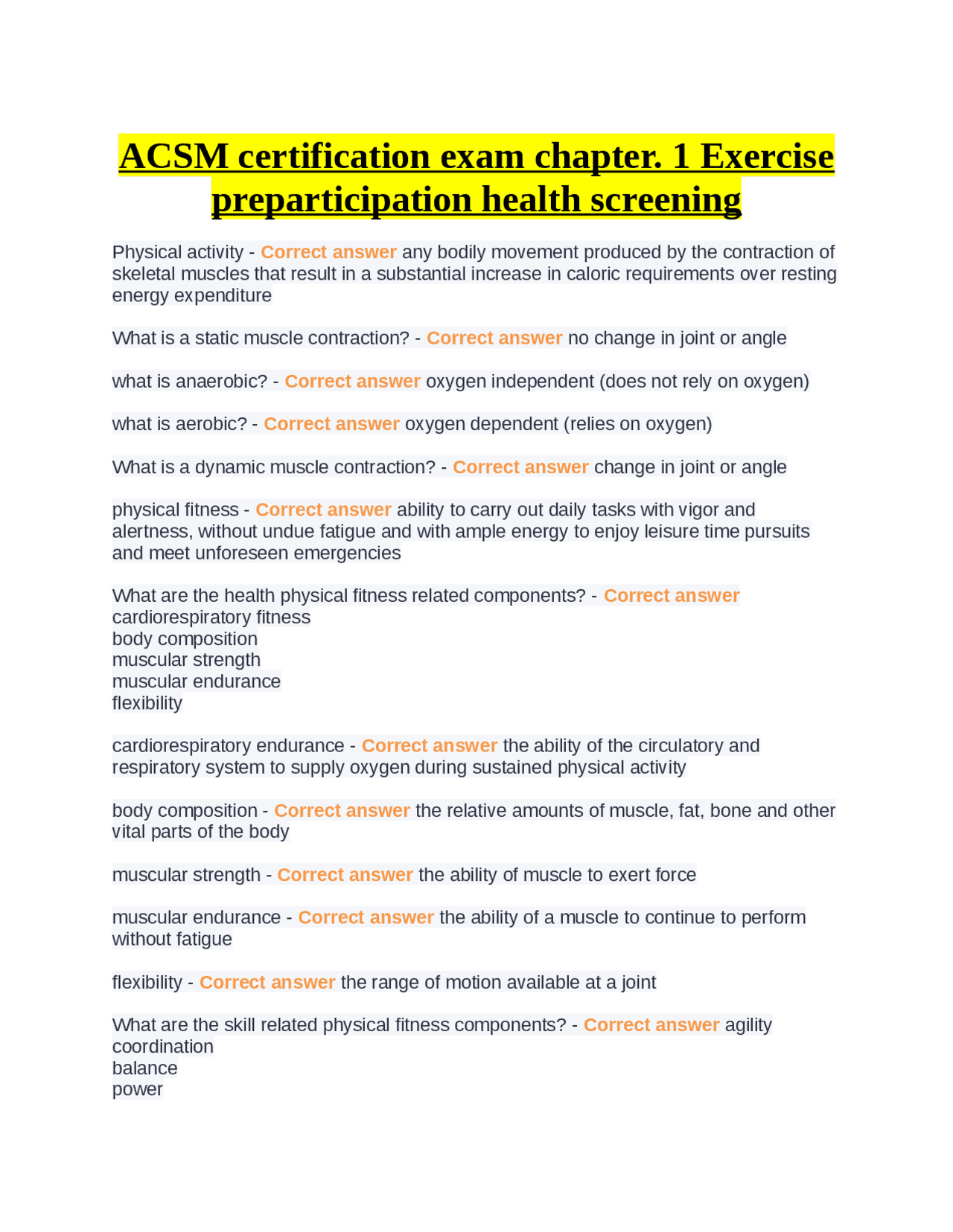 ACSM Certification Exam Chapter 1: Preparticipation Health Screening ...