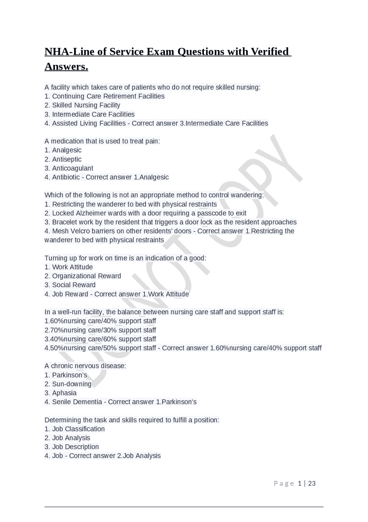 NHA-Line of Service Exam Questions with Verified Answers. | Exams ...