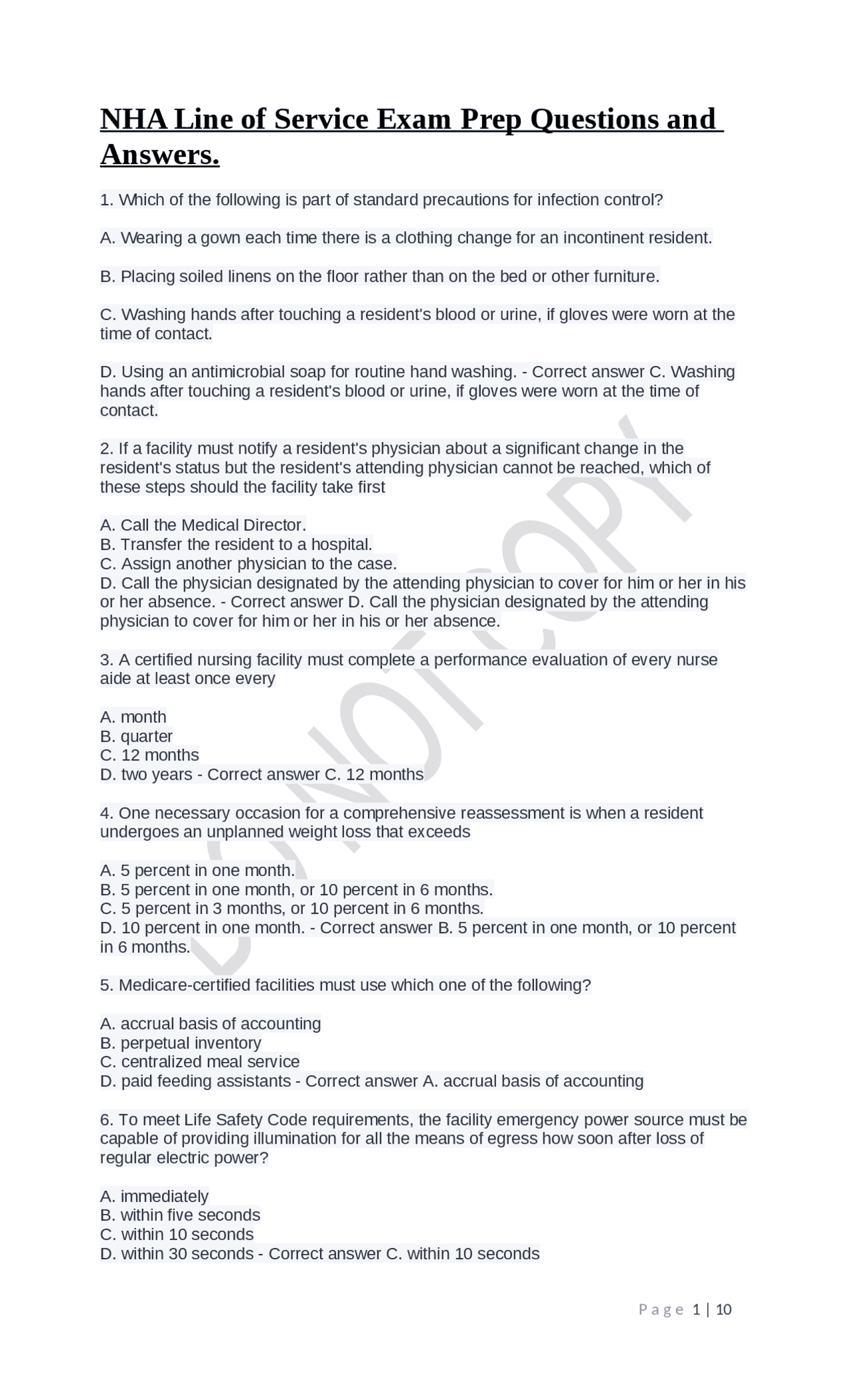 NHA Line of Service Exam Prep Questions and Answers. | Exams Management ...