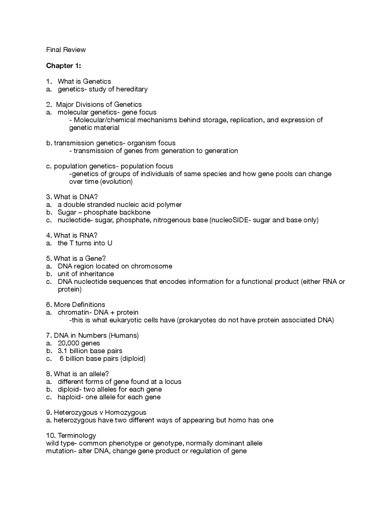 Final Review Ch. 1-14 | Study notes Genetics | Docsity