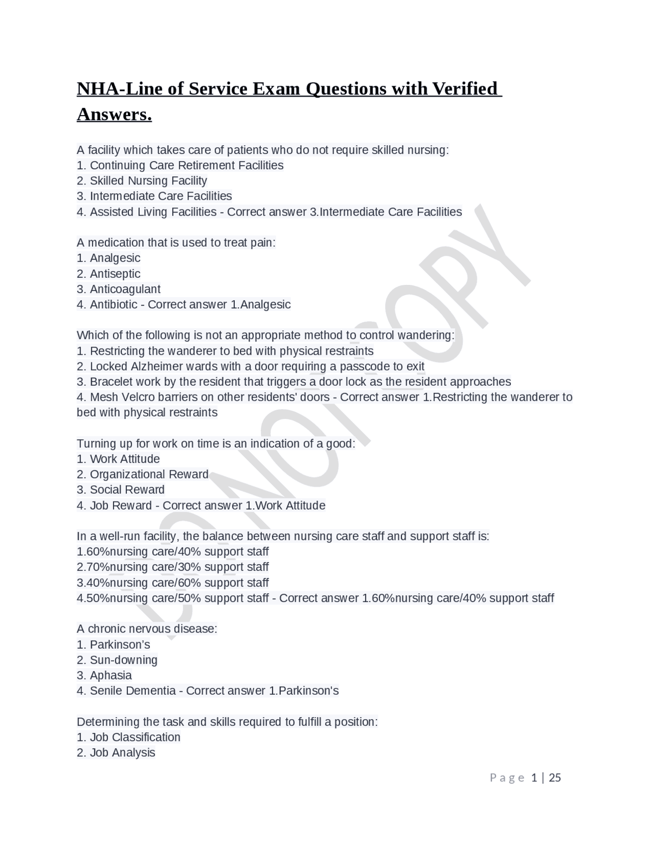NHA-Line of Service Exam Questions with Verified Answers. | Exams ...