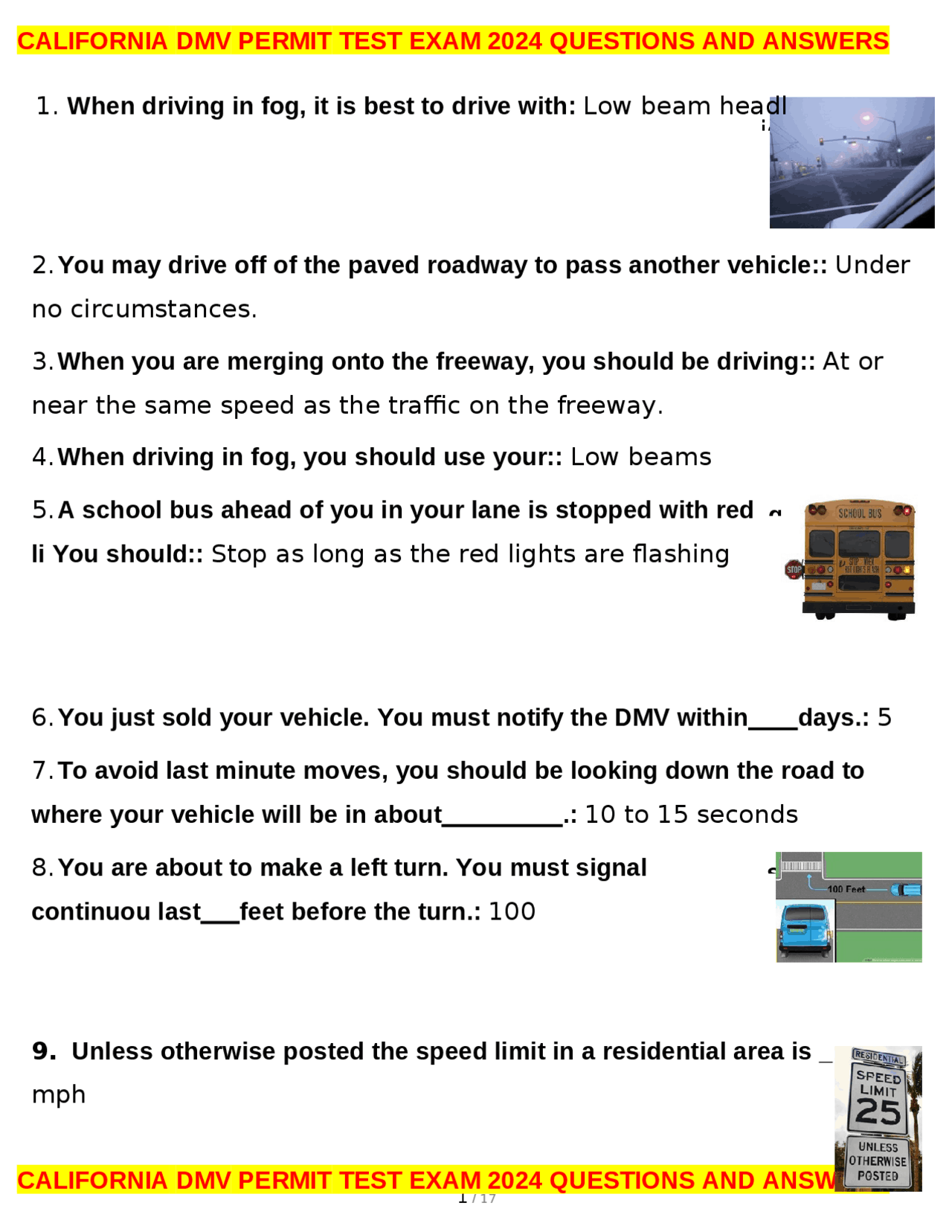 CALIFORNIA DMV PERMIT TEST EXAM 2024 QUESTIONS AND ANSWERS | Exercises ...