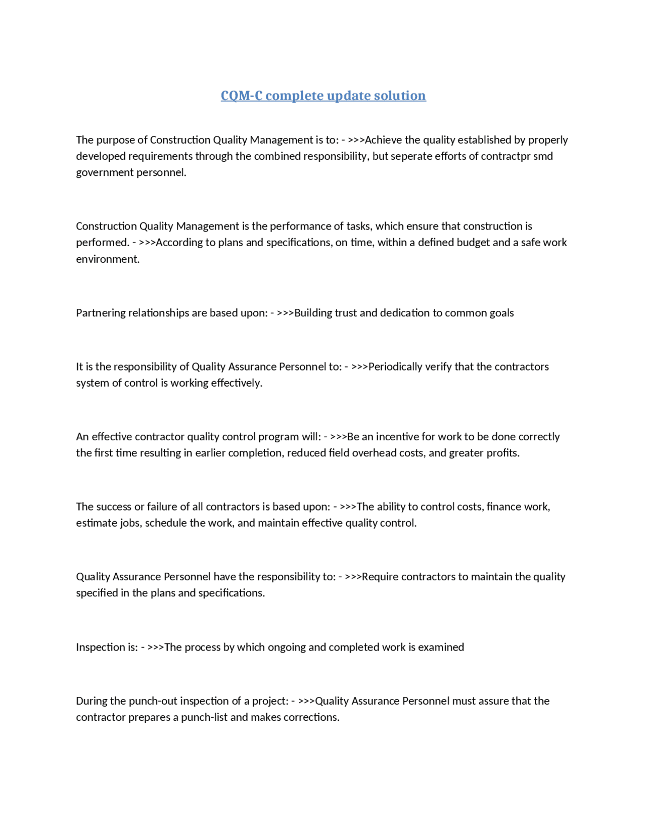 CQM-C complete update solution | Exams Industrial Technology | Docsity