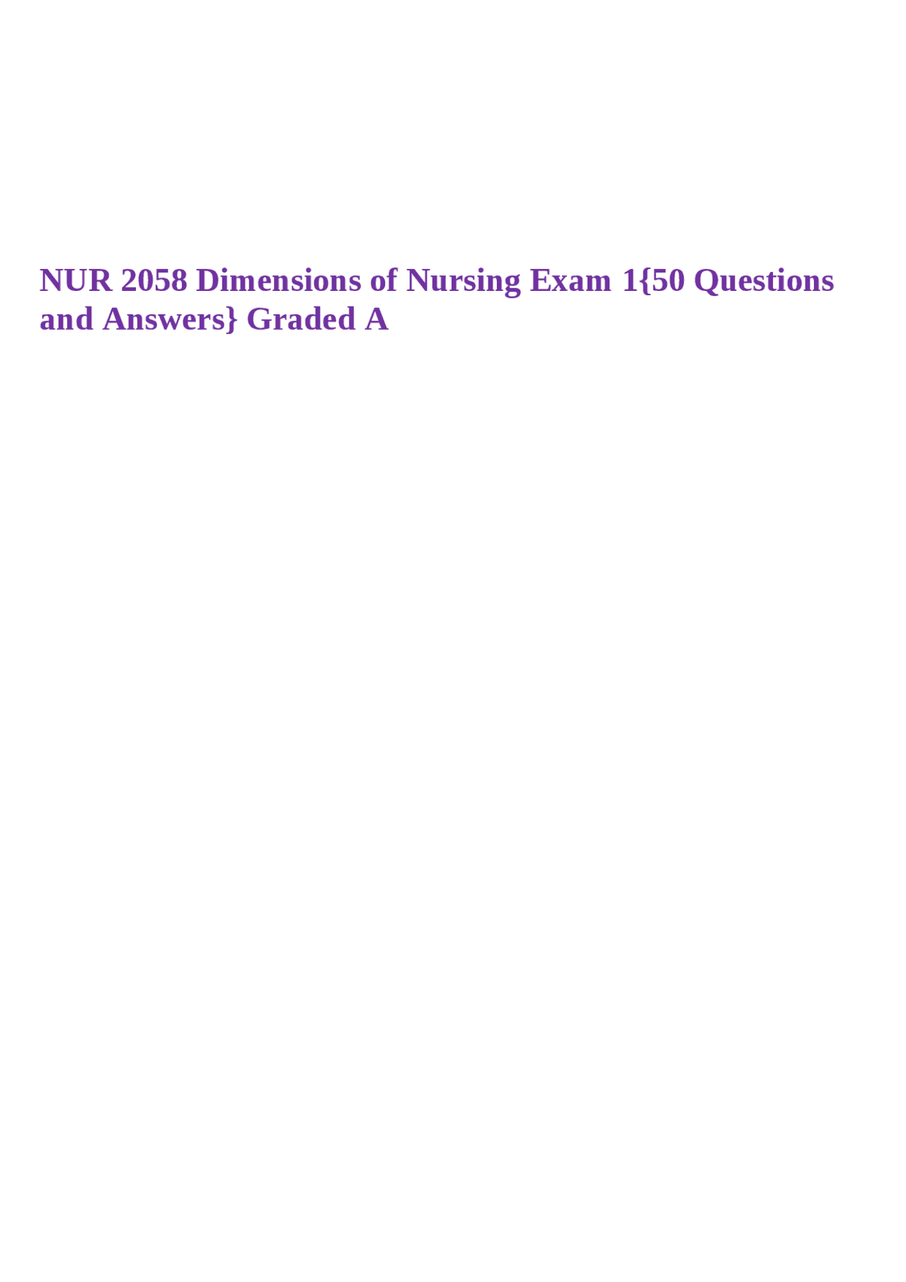 Dimensions of Nursing Exam 1: Key Concepts and Characteristics | Exams ...