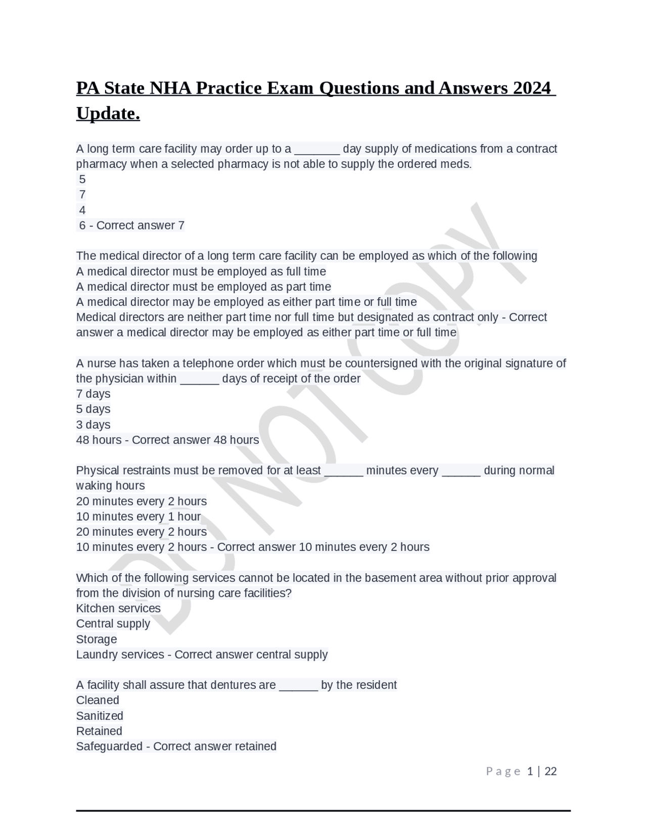 PA State NHA Practice Exam Questions and Answers 2024 Update. | Exams ...