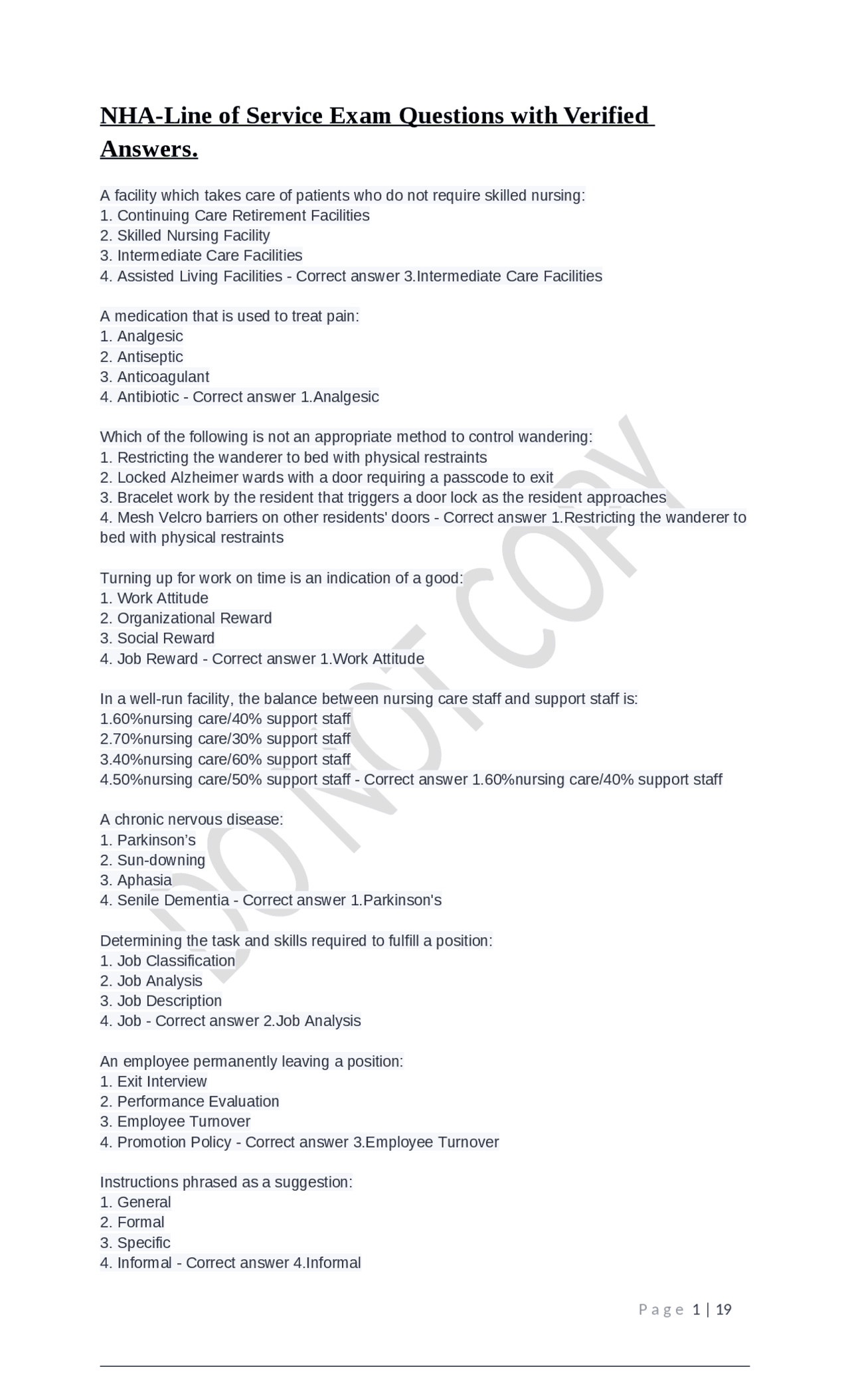NHA-Line of Service Exam Questions with Verified Answers. | Exams ...