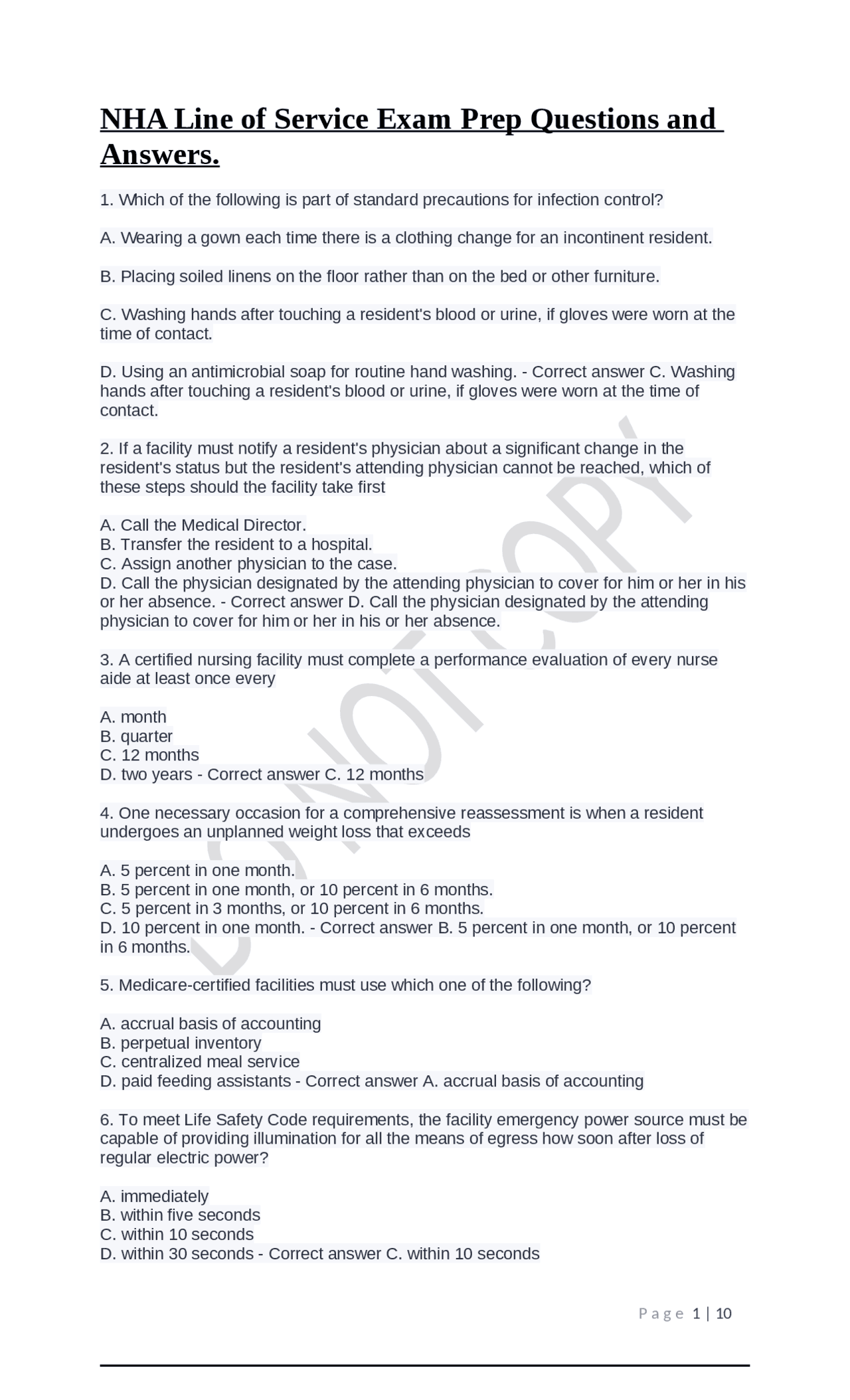 NHA Line of Service Exam Prep Questions and Answers. | Exams Management ...