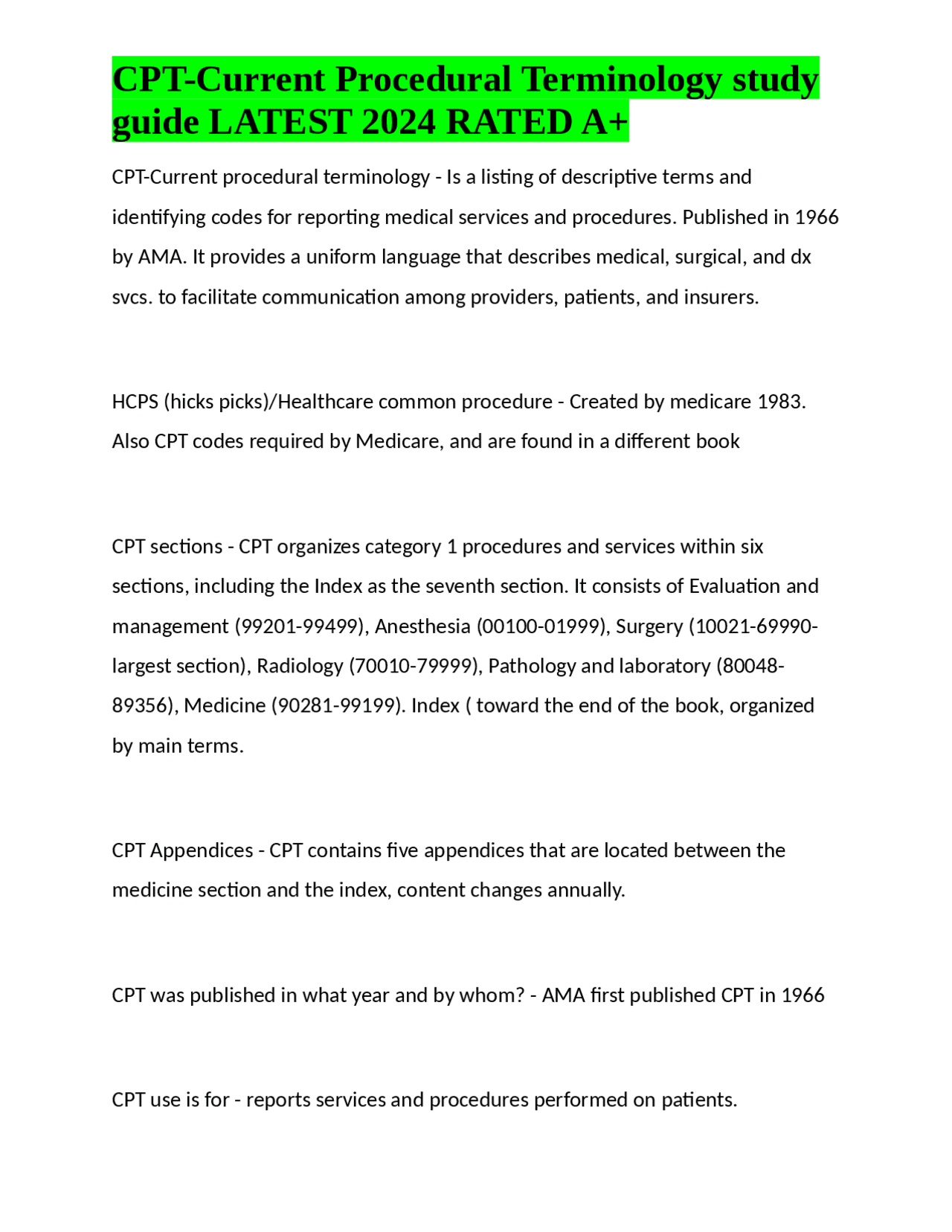 CPT-Current Procedural Terminology Study Guide: A Comprehensive Guide ...