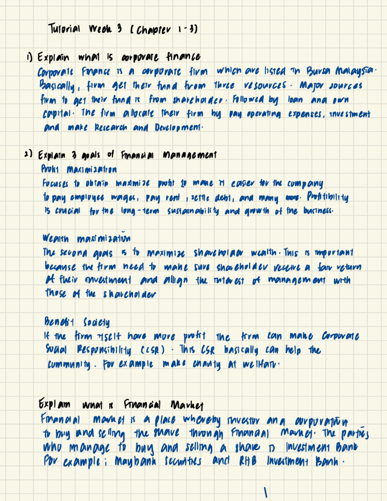 tutorial chapter 1-3 | Exercises Corporate Finance | Docsity