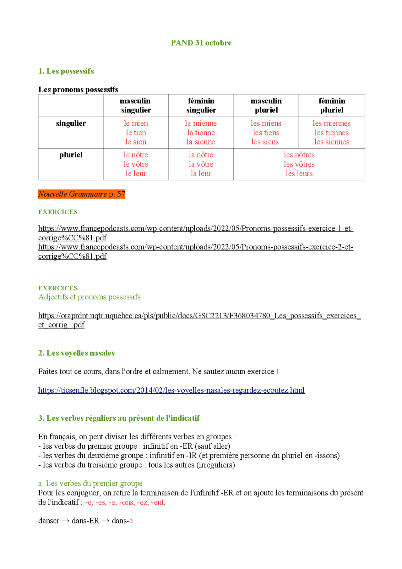 french notes for studying | Lecture notes French Language | Docsity