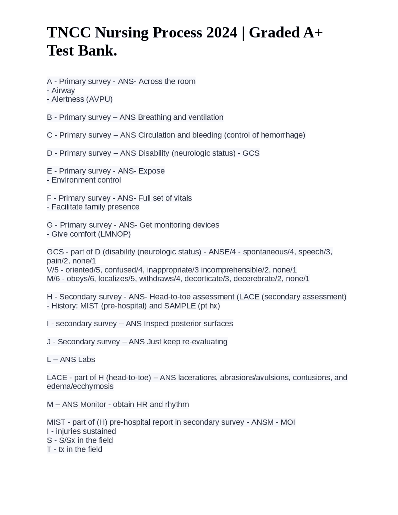 TNCC Nursing Process 2024 | Graded A+ Test Bank. | Study Guides ...
