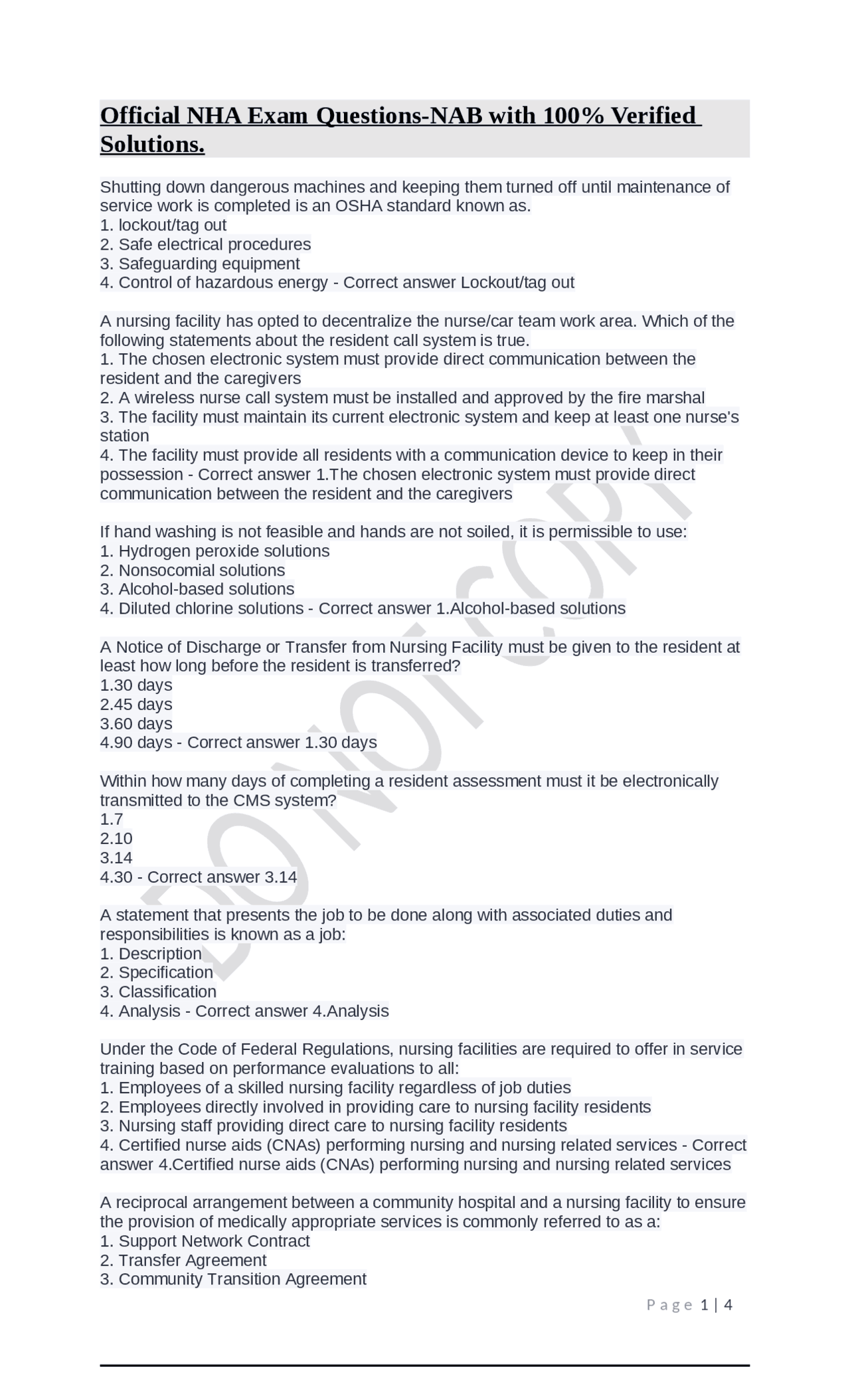 NHA Exam Questions and Answers with Solutions | Exams Personal Health ...