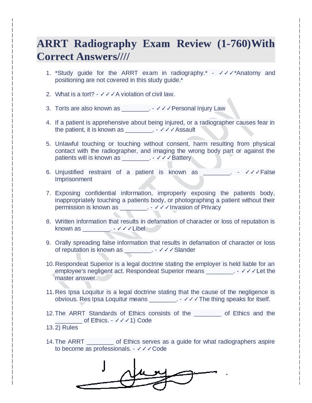 ARRT Radiography Exam Review (1-760)With Correct Answers////2024 ...