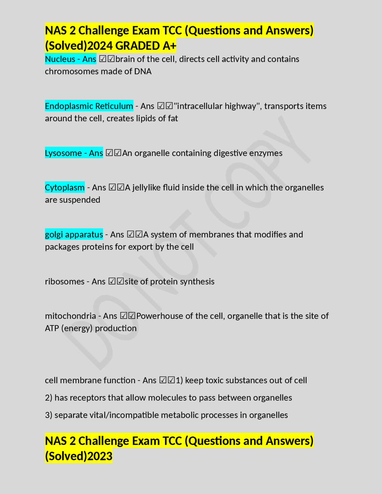 NAS 2 Challenge Exam TCC (Questions and Answers) (Solved)2024 GRADED A+ ...