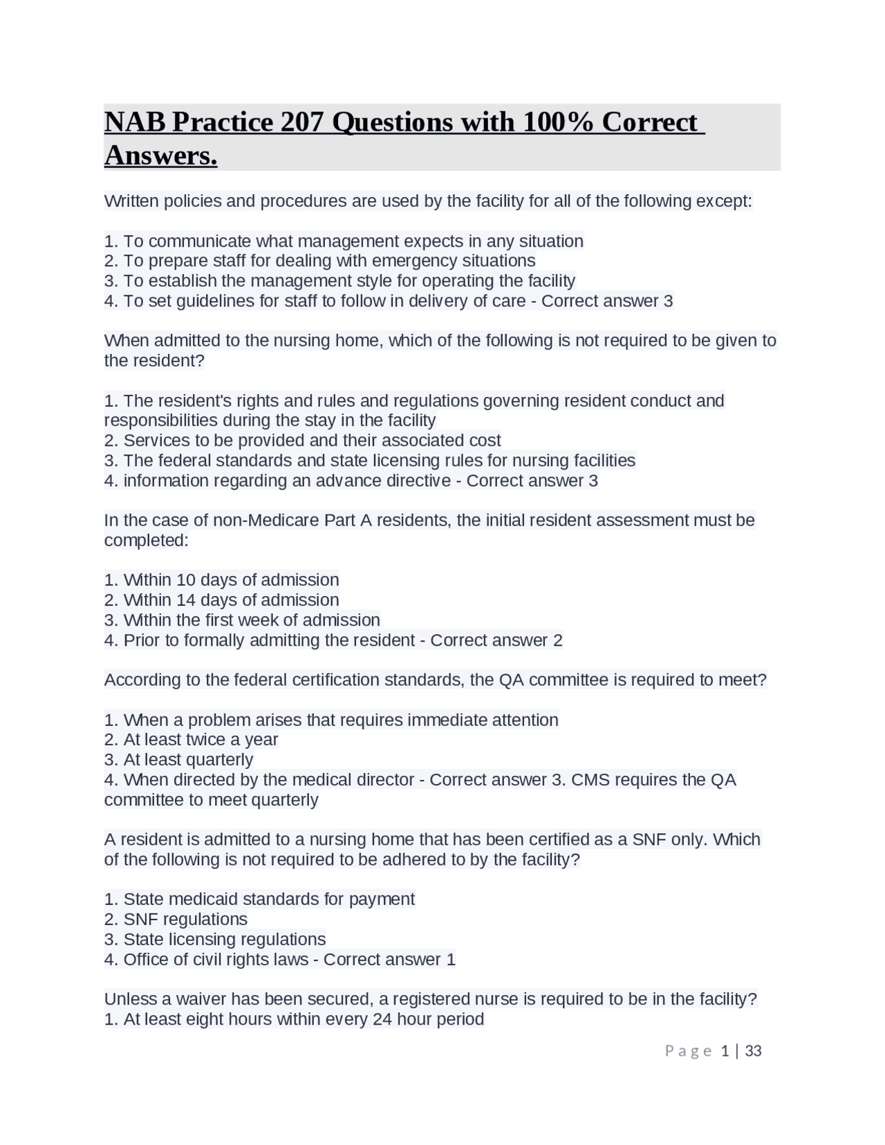 NAB Practice 207 Questions with 100% Correct Answers. | Exams Company ...