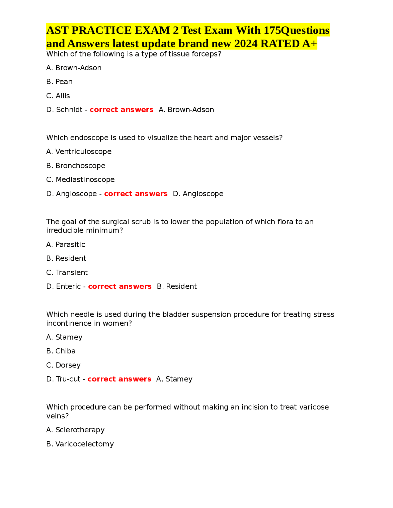AST PRACTICE EXAM 2 Test Exam With 175Questions and Answers latest ...