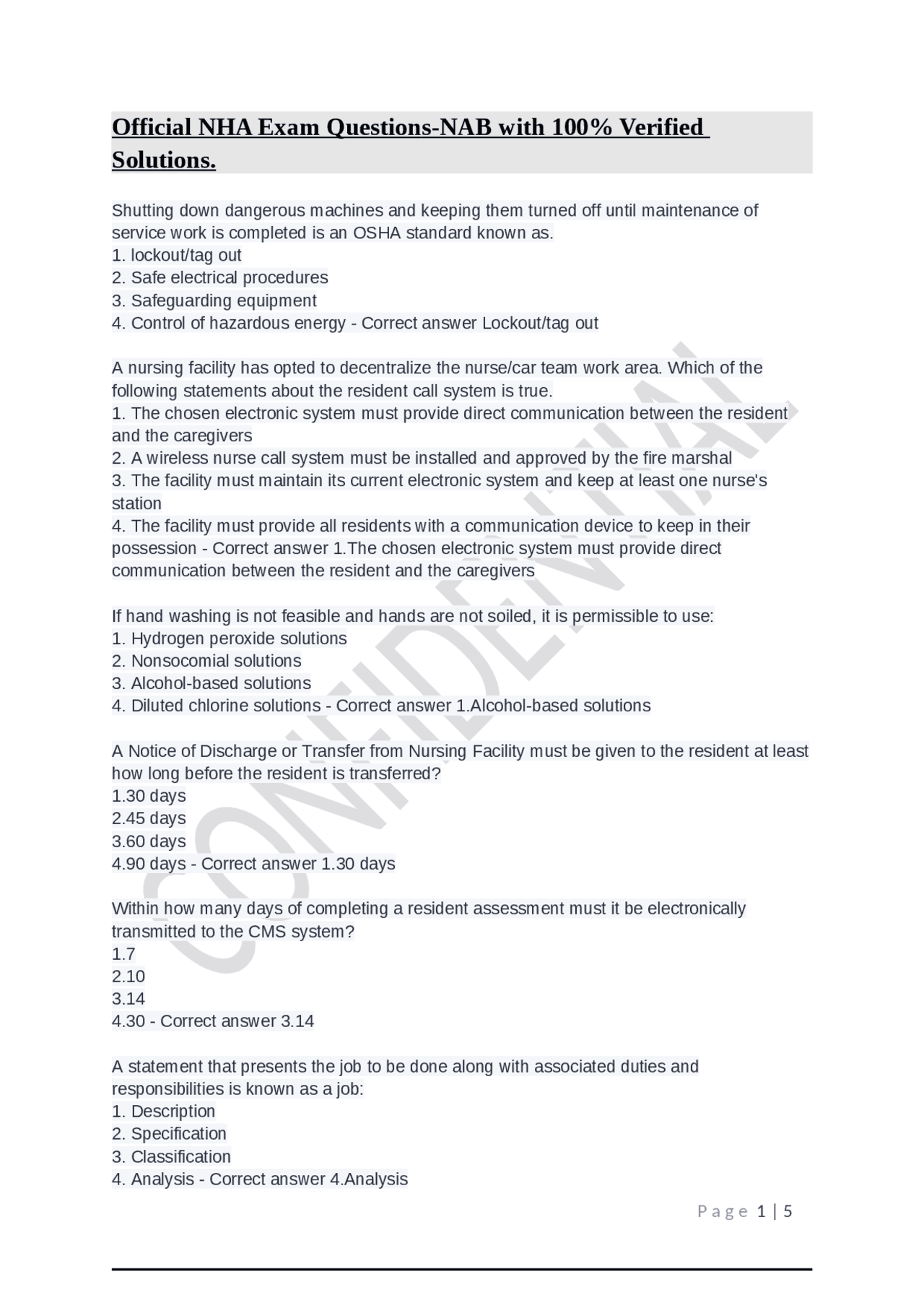 NHA Exam Questions and Answers for Nursing Facility Operations | Exams ...