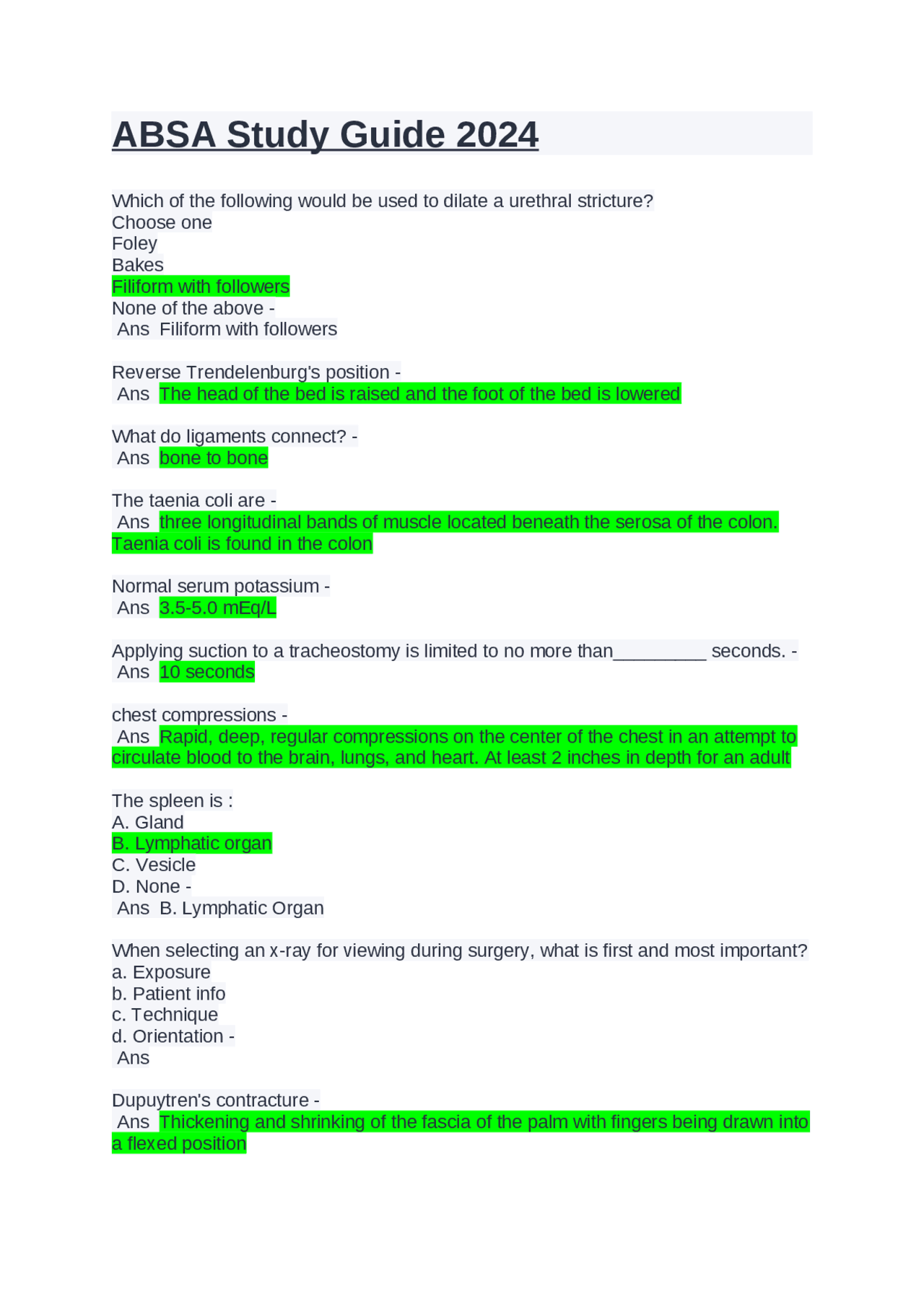 ABSA Study Guide 2024/ABSA Study Guide 2024 | Exams Nursing | Docsity