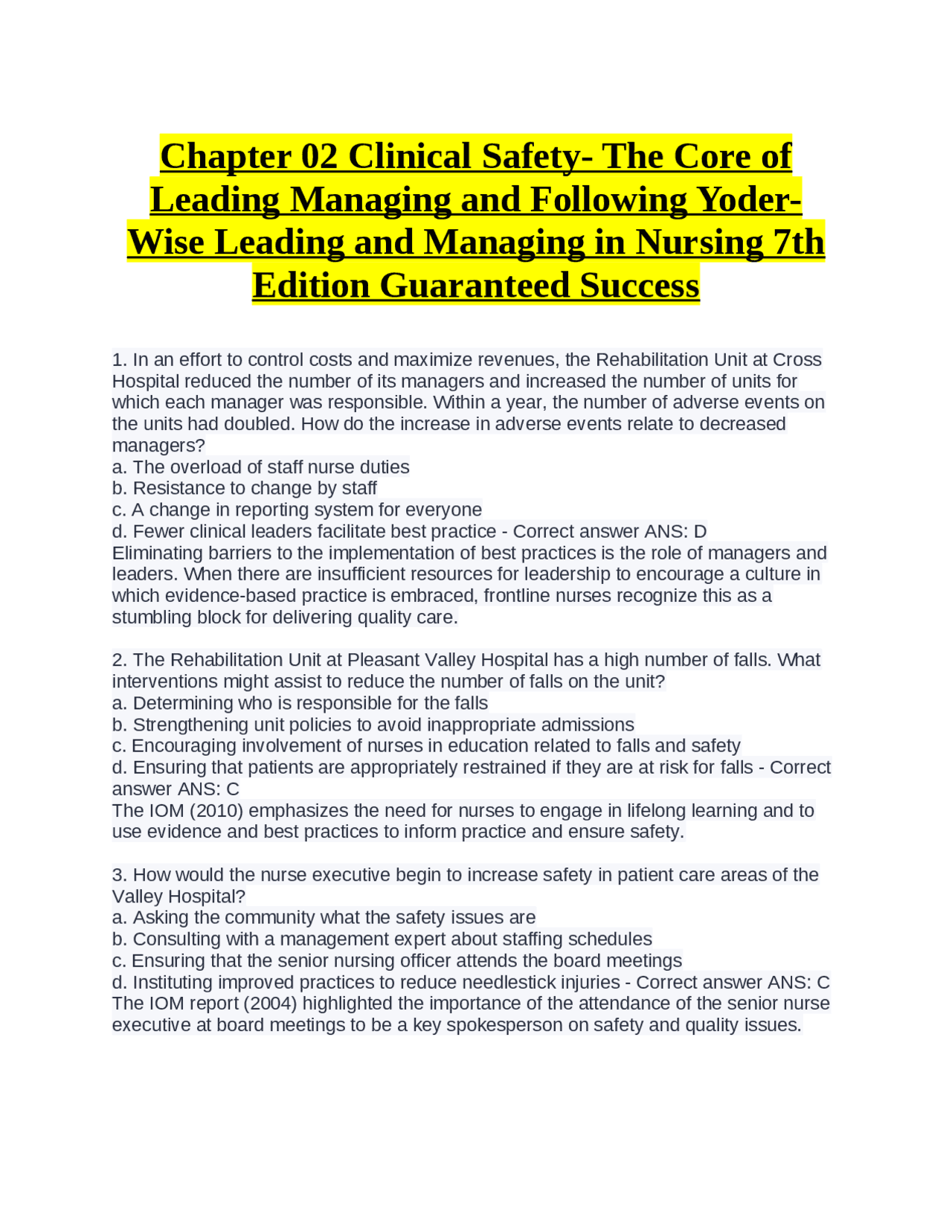 Chapter 02 Clinical Safety- The Core of Leading Managing and Following ...