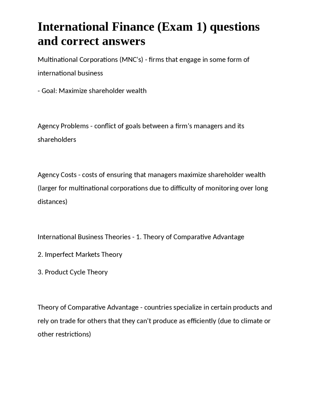International Finance (Exam 1) questions and correct answers | Exams ...
