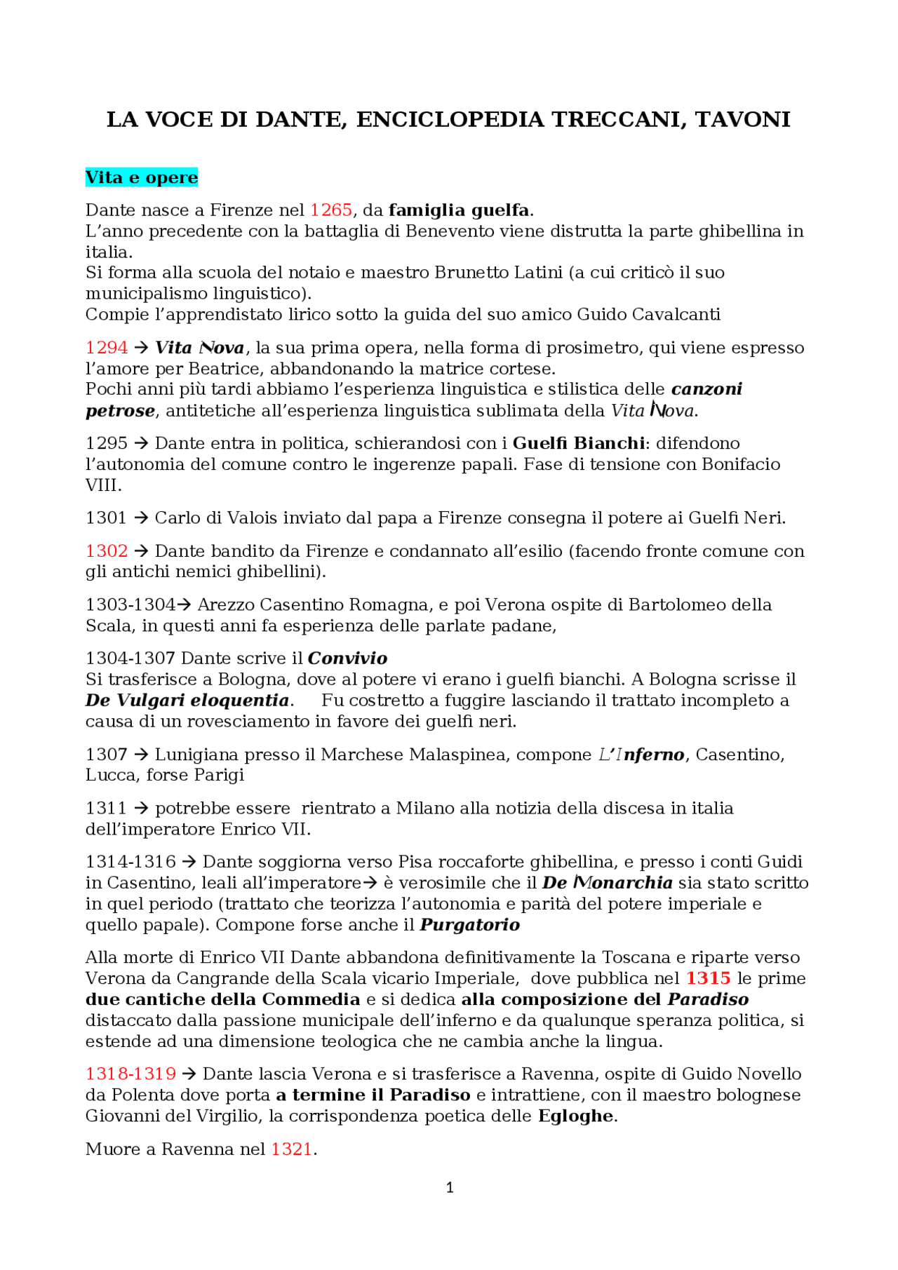 Riassunto Tavoni- Dante | Schemi e mappe concettuali di Storia della ...