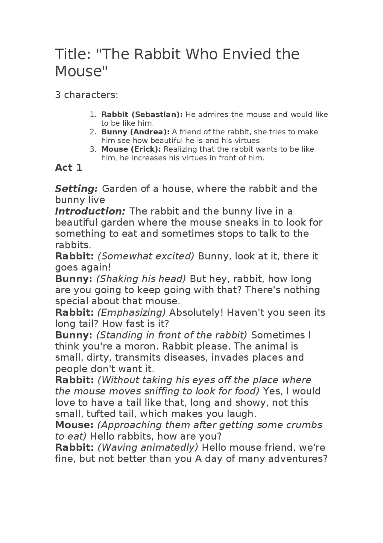 El conejo envidioso del raton | Resúmenes de Historia | Docsity