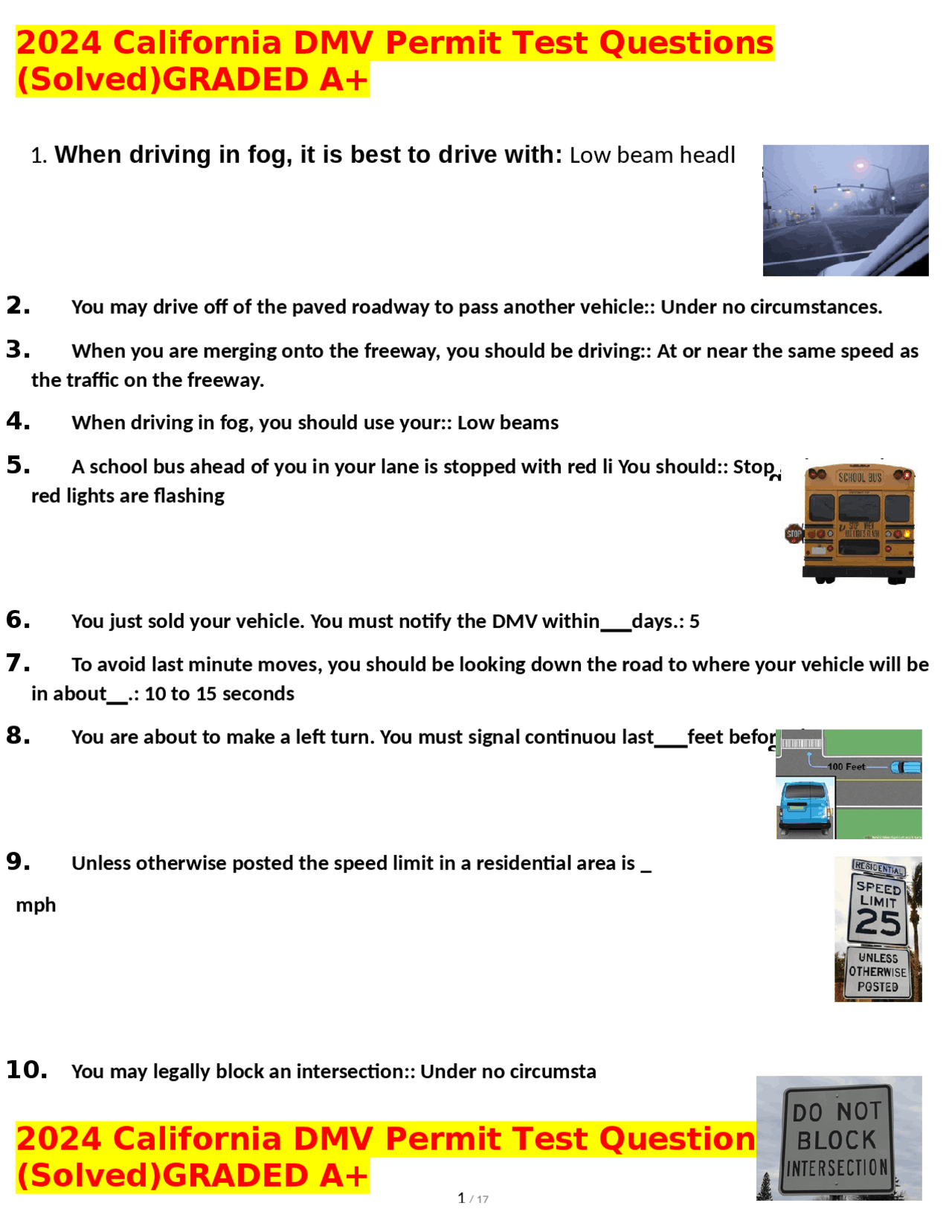 2024 California DMV Permit Test Questions (Solved)GRADED A+ | Exercises ...