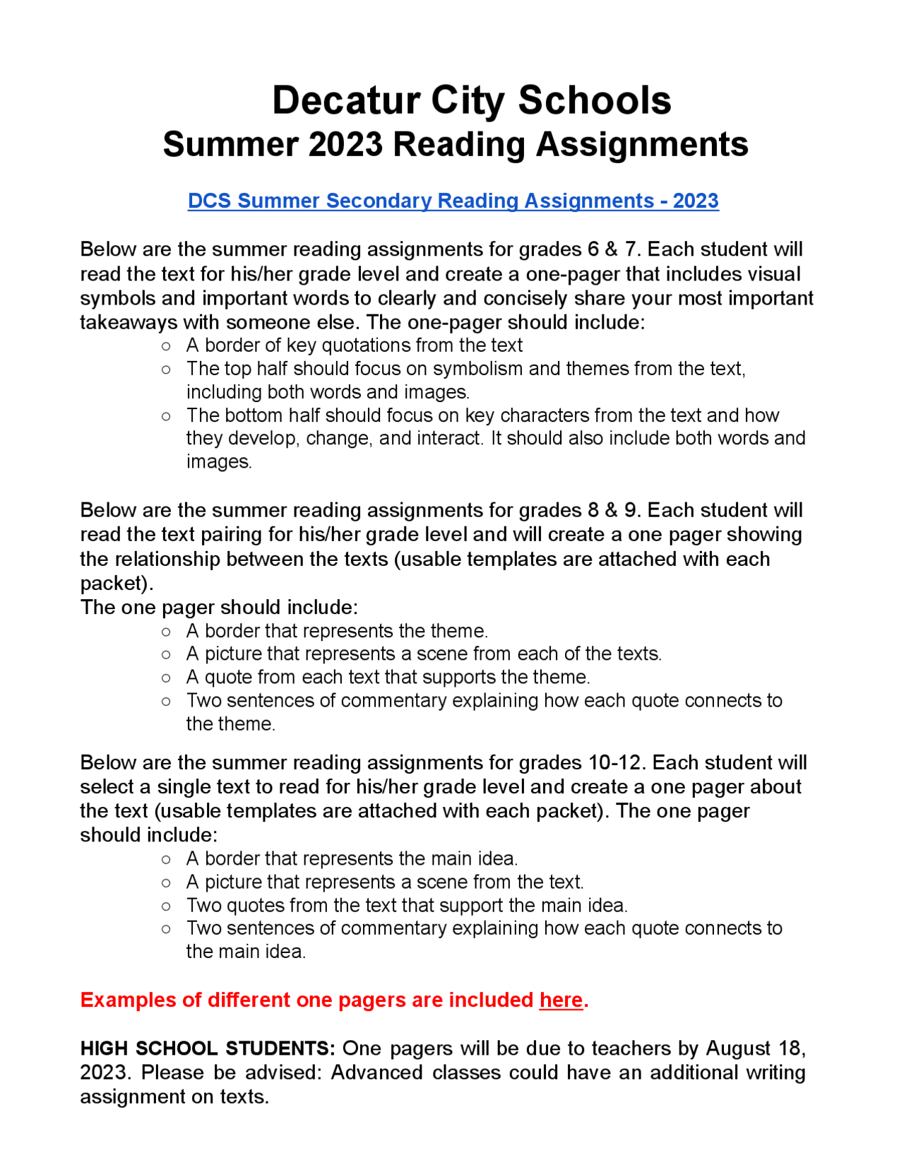 Summer Reading Assignment | Assignments English | Docsity