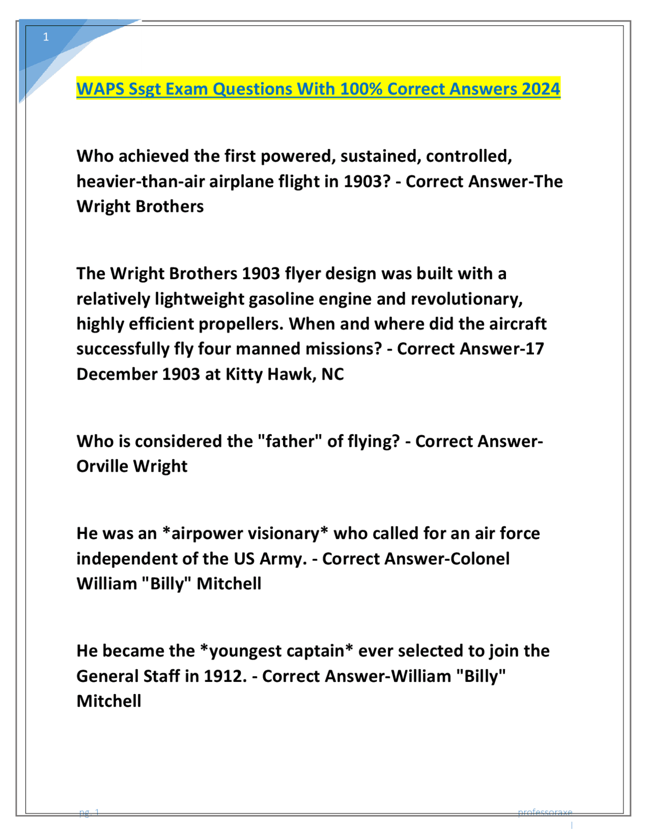 WAPS Ssgt Exam Questions With 100% Correct Answers 2024 | Exams Nursing | Docsity