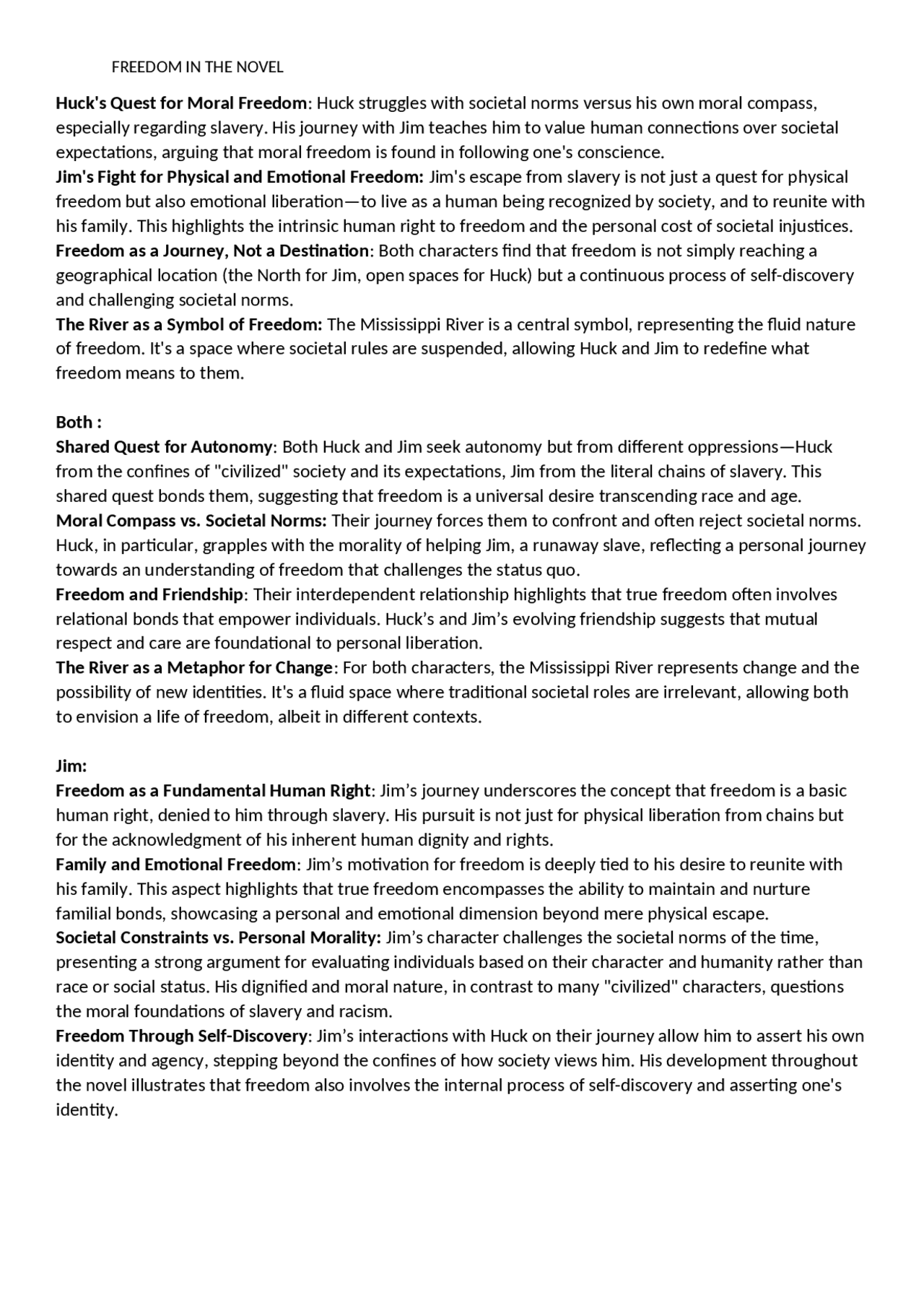 Freedom for Jim and Huck in The adventures of Huckleberry Finn | High ...