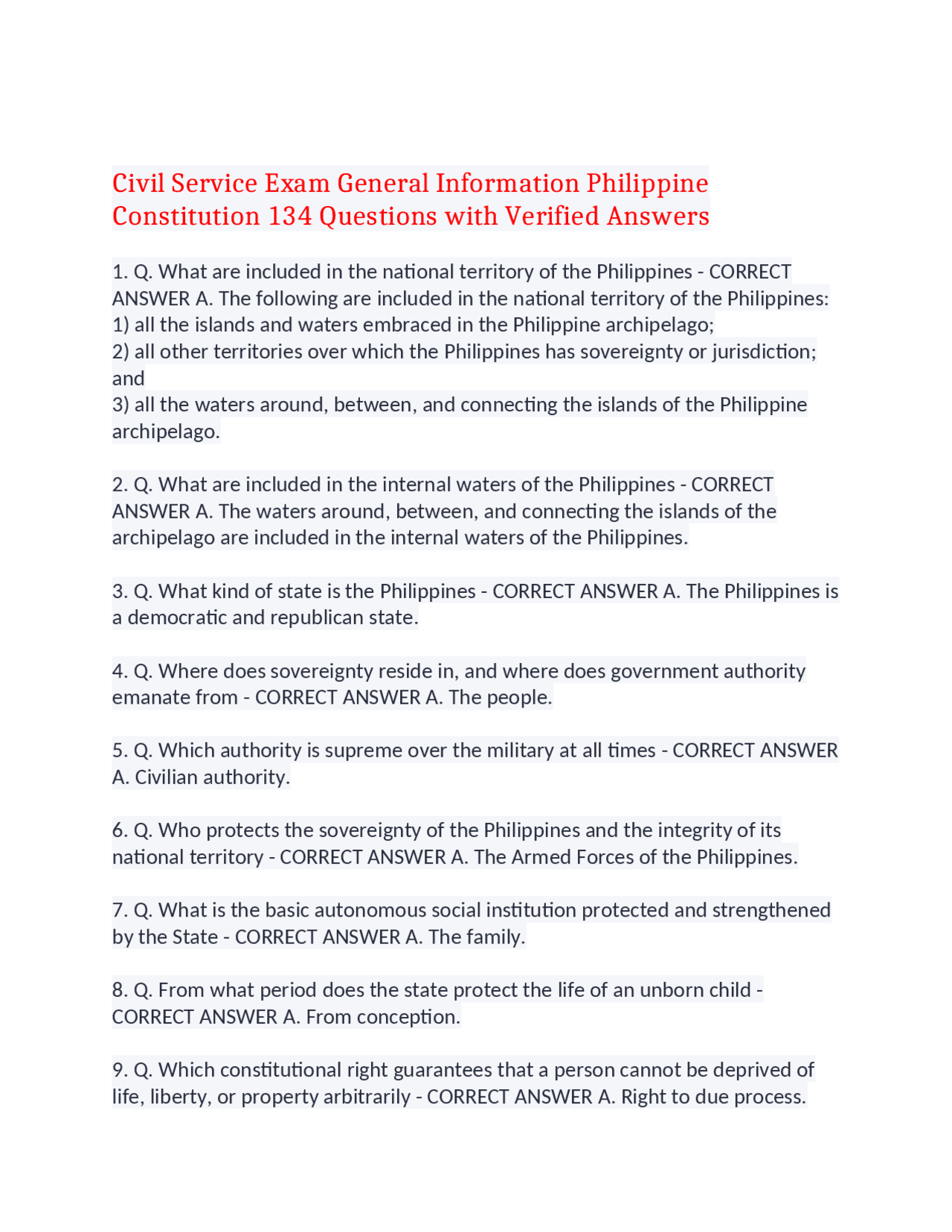 Civil Service Exam General Information Philippine Constitution 134 ...