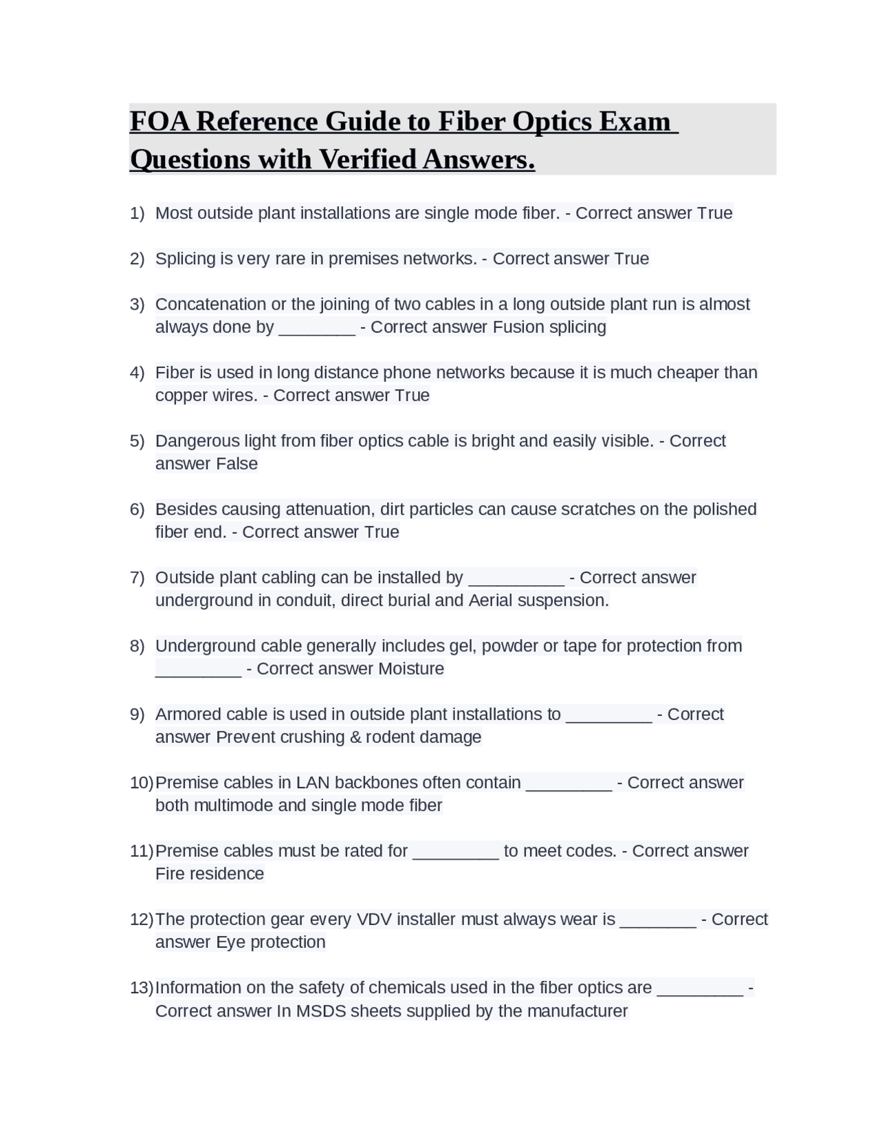 FOA Reference Guide to Fiber Optics: Questions and Answers | Exams ...