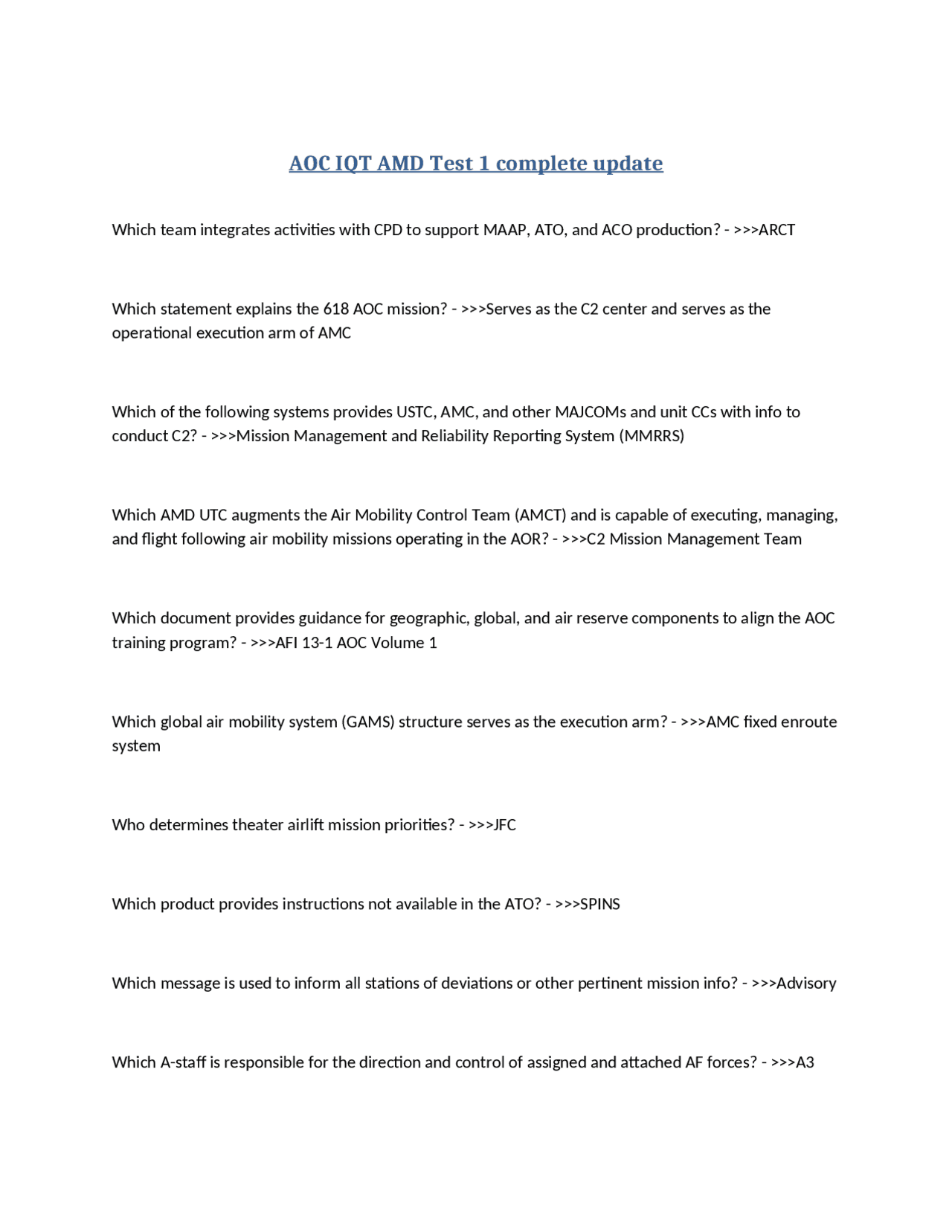 AOC IQT AMD Test 1: Air Mobility Operations and Control | Exams ...