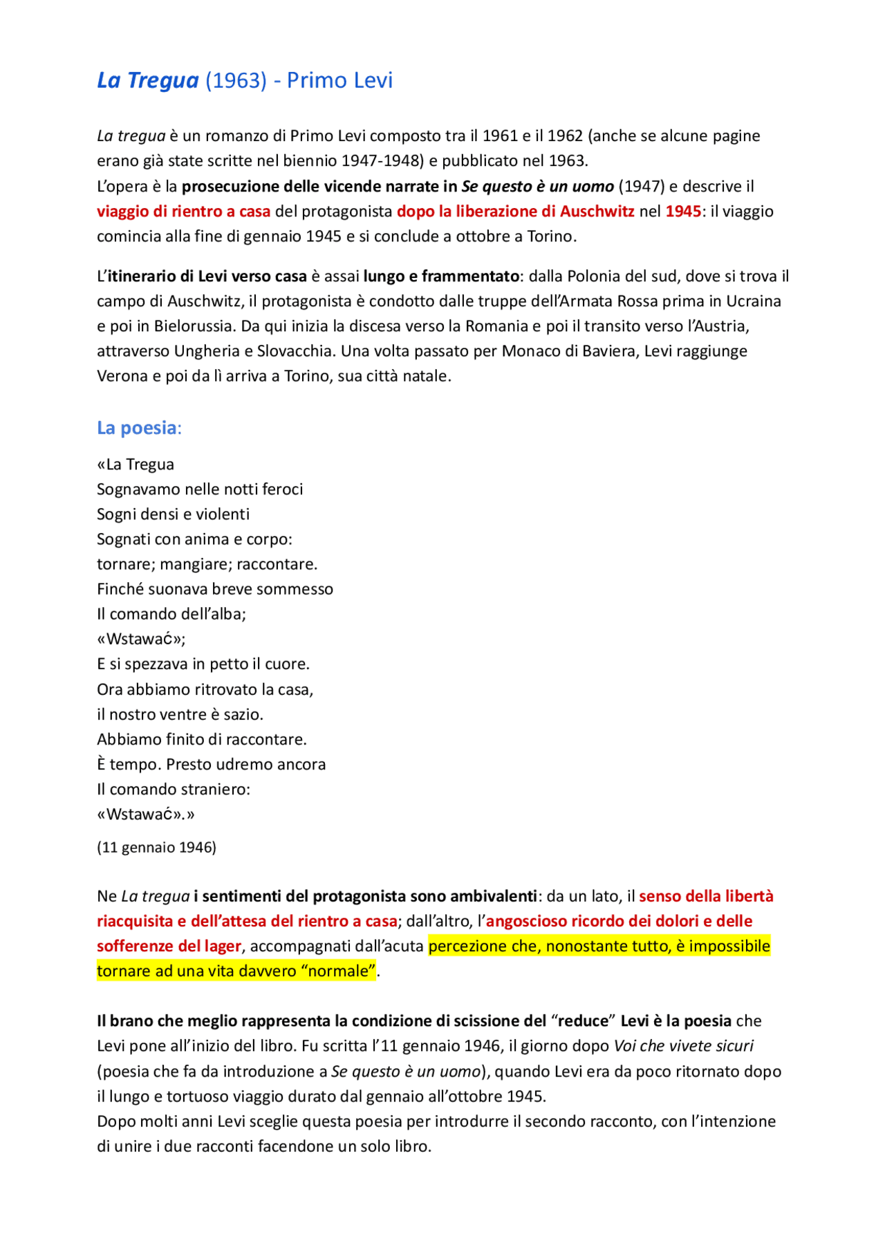 LA TREGUA, PRIMO LEVI - Riassunto e Analisi | Sintesi del corso di ...