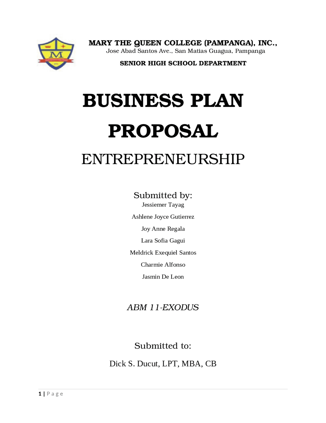 BUSINESS PLAN PROPOSAL ENTREPRENEURSHIP | High school final essays ...
