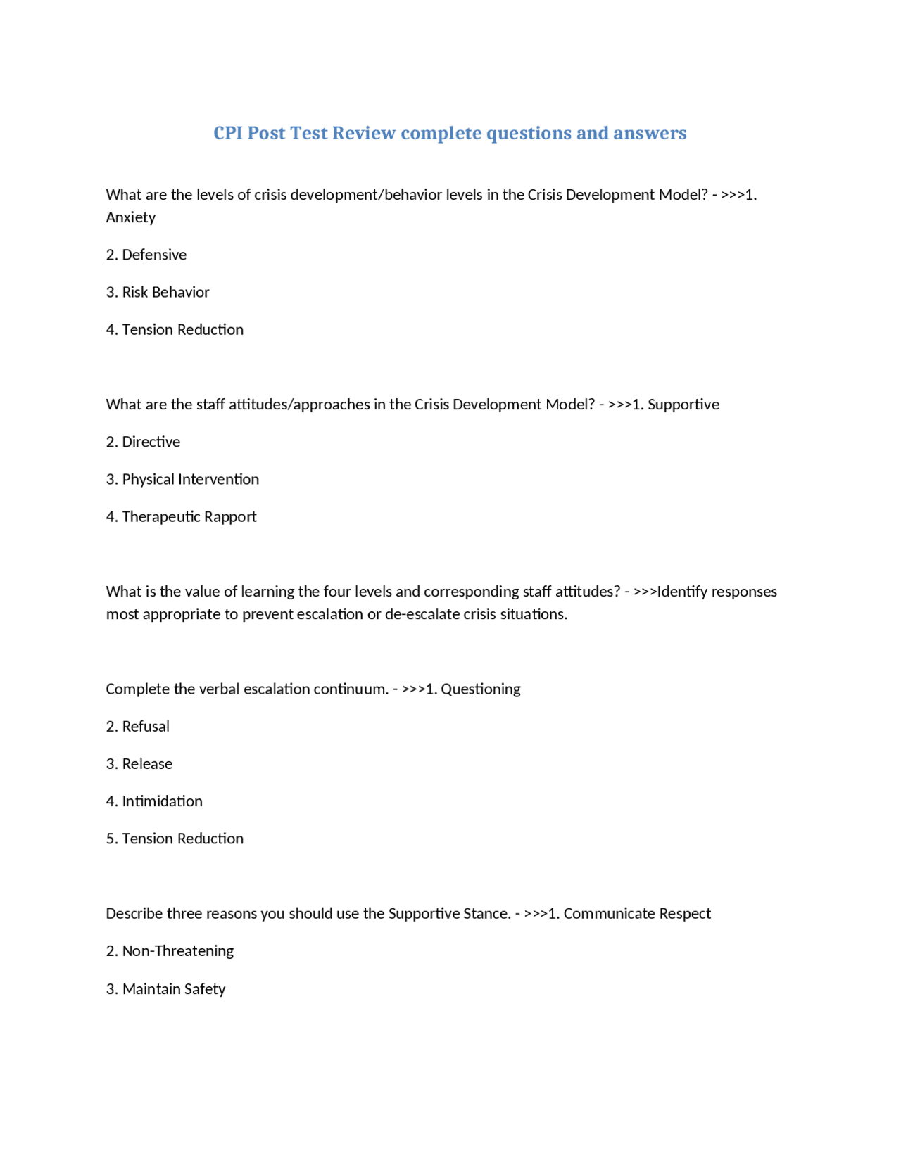 CPI Post Test Review complete questions and answers | Exams Basic ...