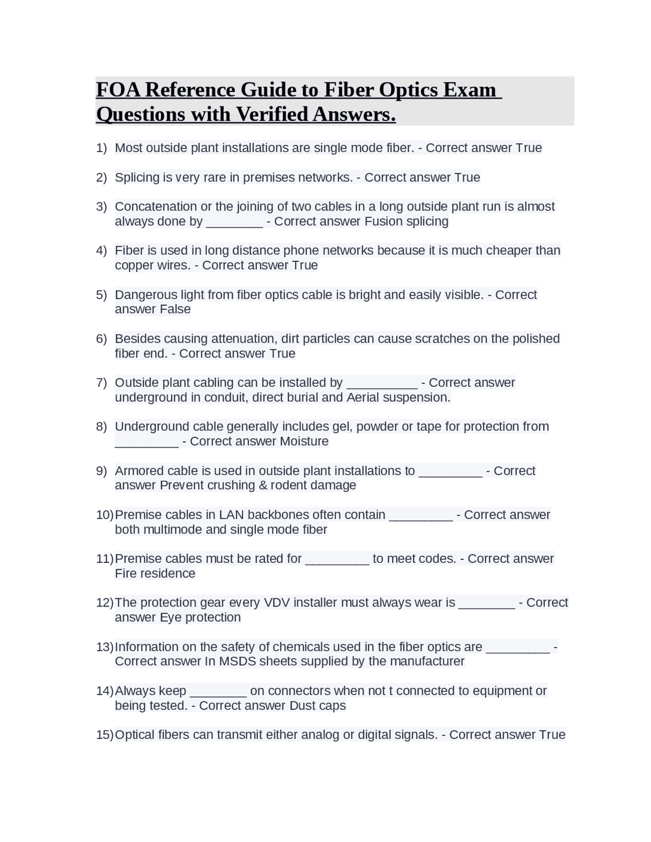FOA Reference Guide to Fiber Optics: Questions and Answers | Exams ...