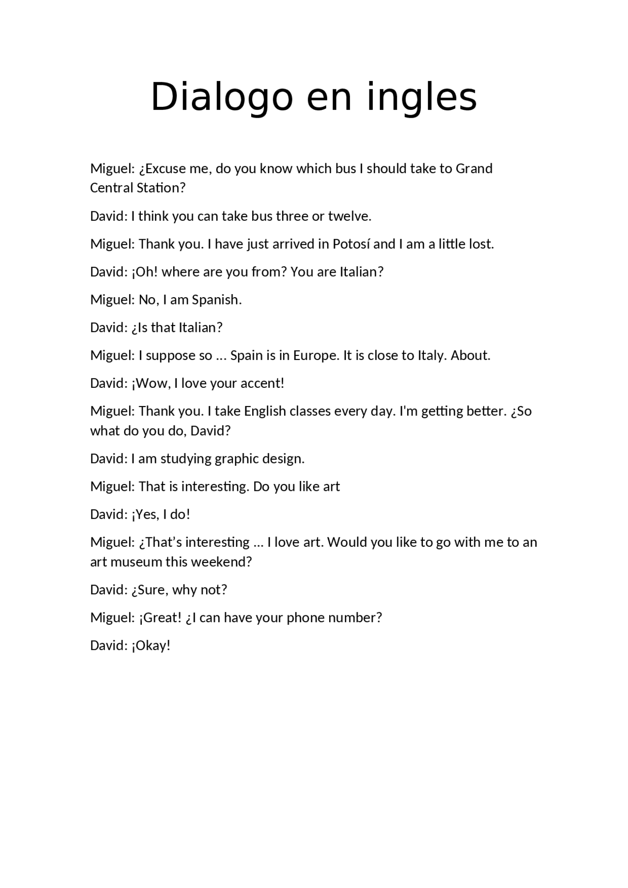 Diálogo en inglés: Español y diseño gráfico | Ejercicios de Filología Inglesa | Docsity