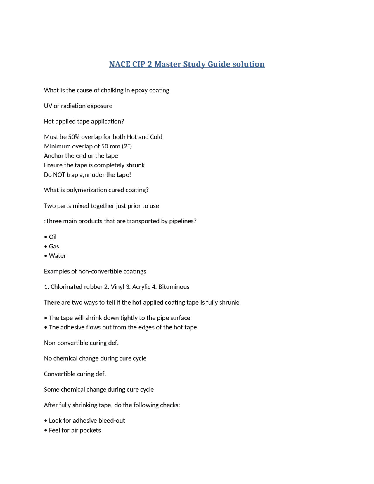 NACE CIP 2 Master Study Guide solution | Exams Engineering | Docsity