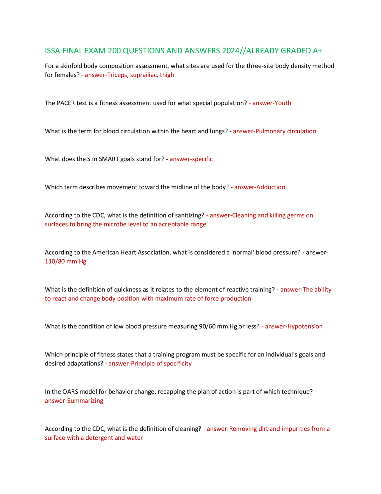 ISSA FINAL EXAM 200 QUESTIONS AND ANSWERS 2024//ALREADY GRADED A+ ...