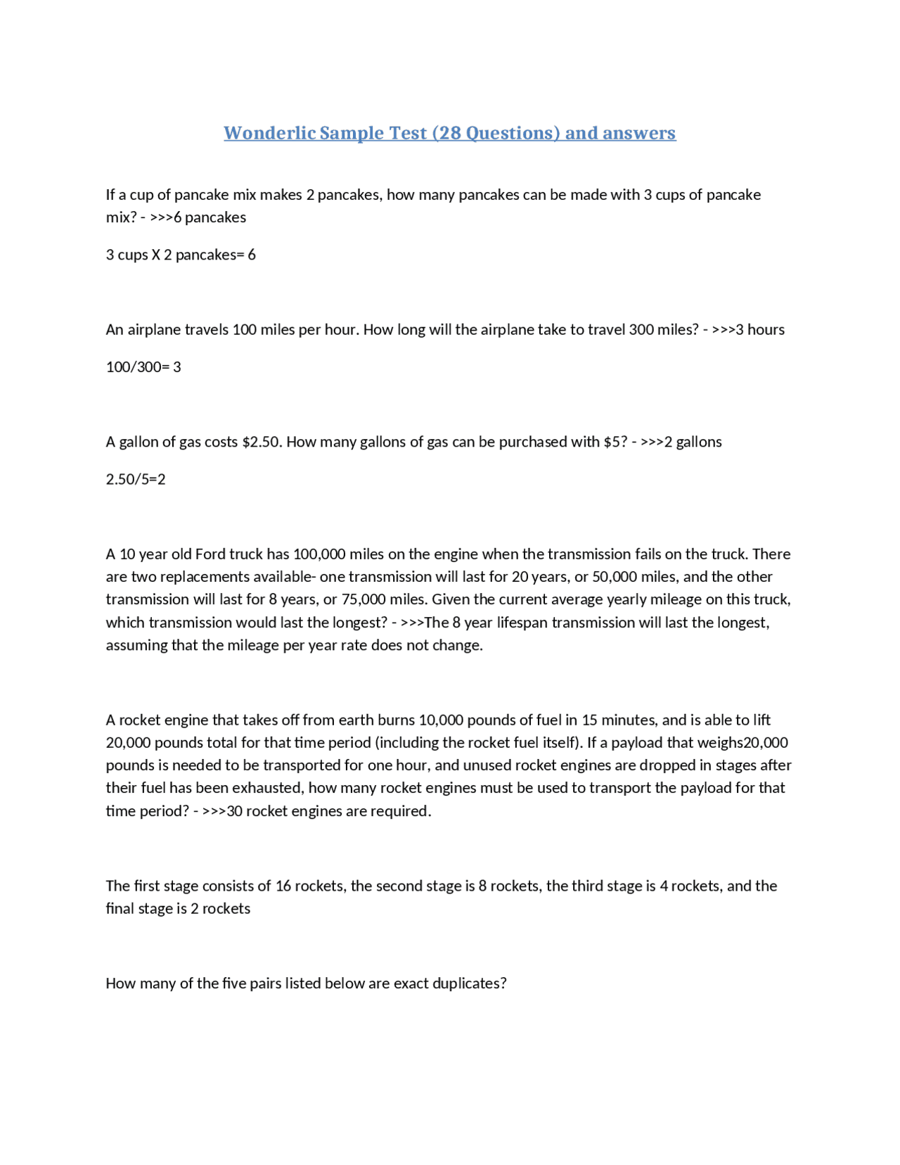 Wonderlic Sample Test (28 Questions) and answers | Exams Advanced ...