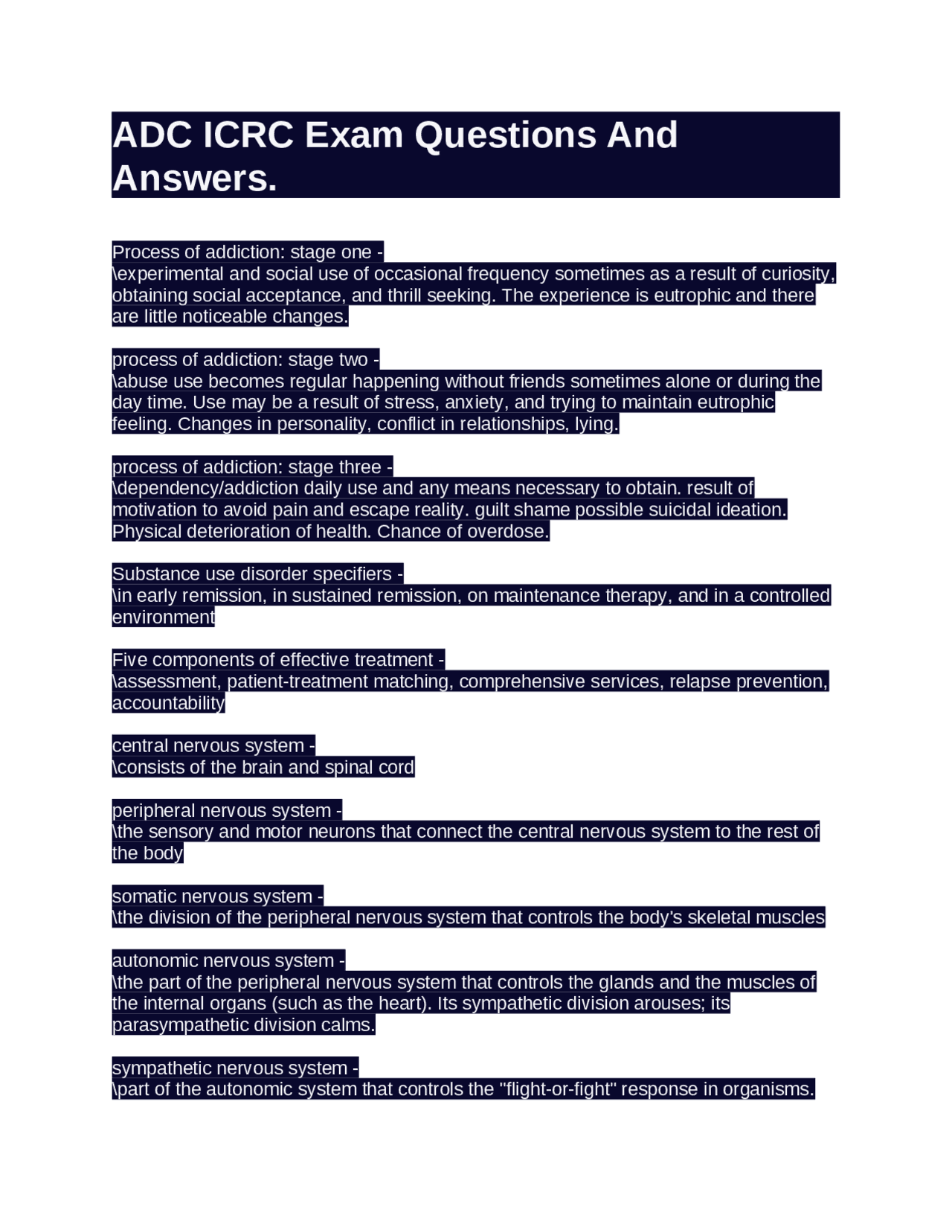 ADC ICRC Exam Questions And Answers. | Exams Psychology | Docsity