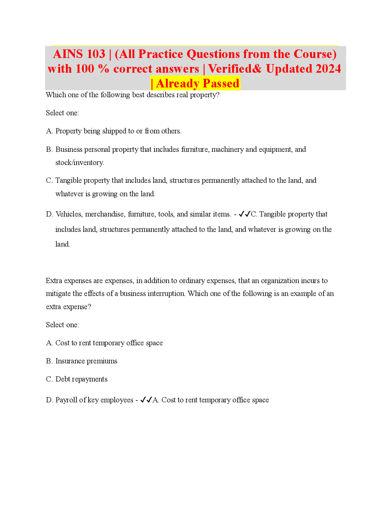 AINS 103 (All Practice Questions from the Course)with 100% correct ...