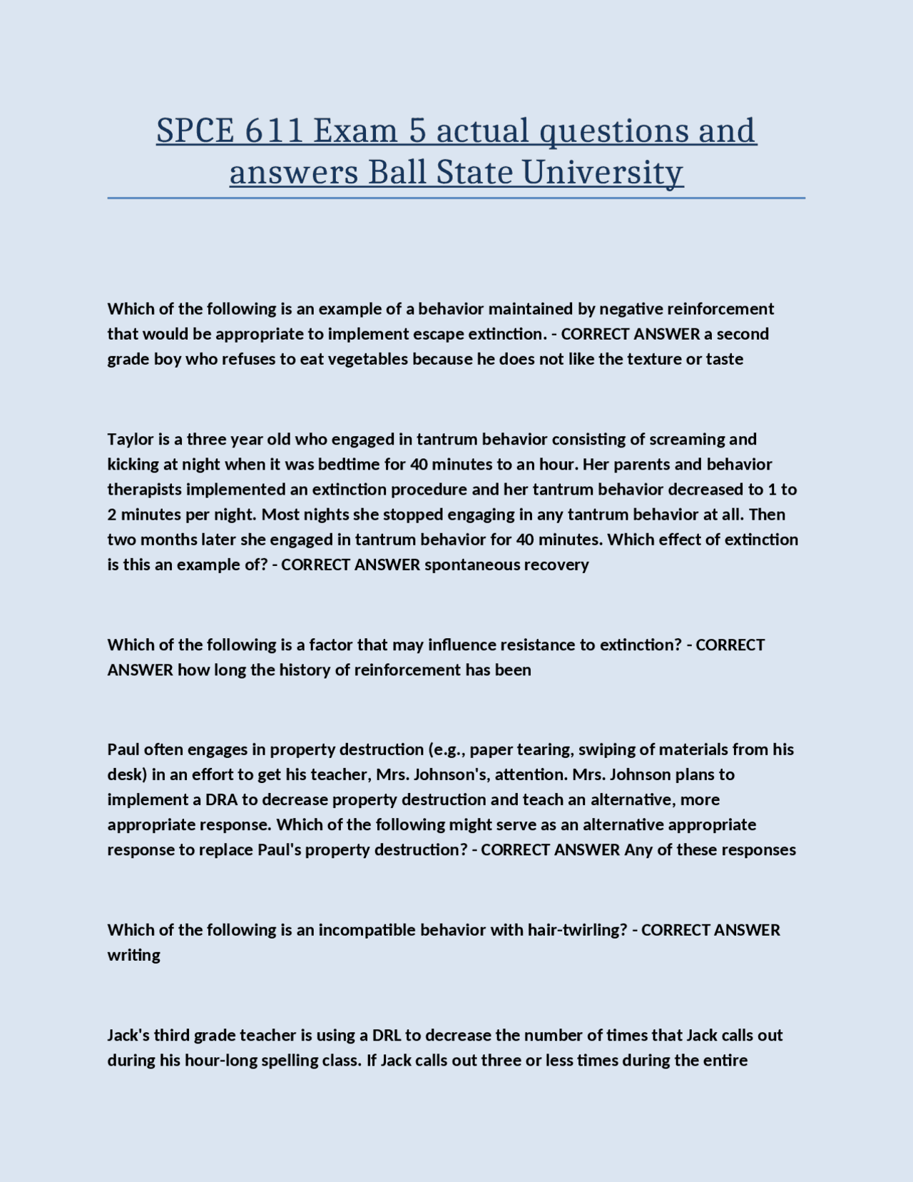 SPCE 611 Exam 5 actual questions and answers Ball State University ...